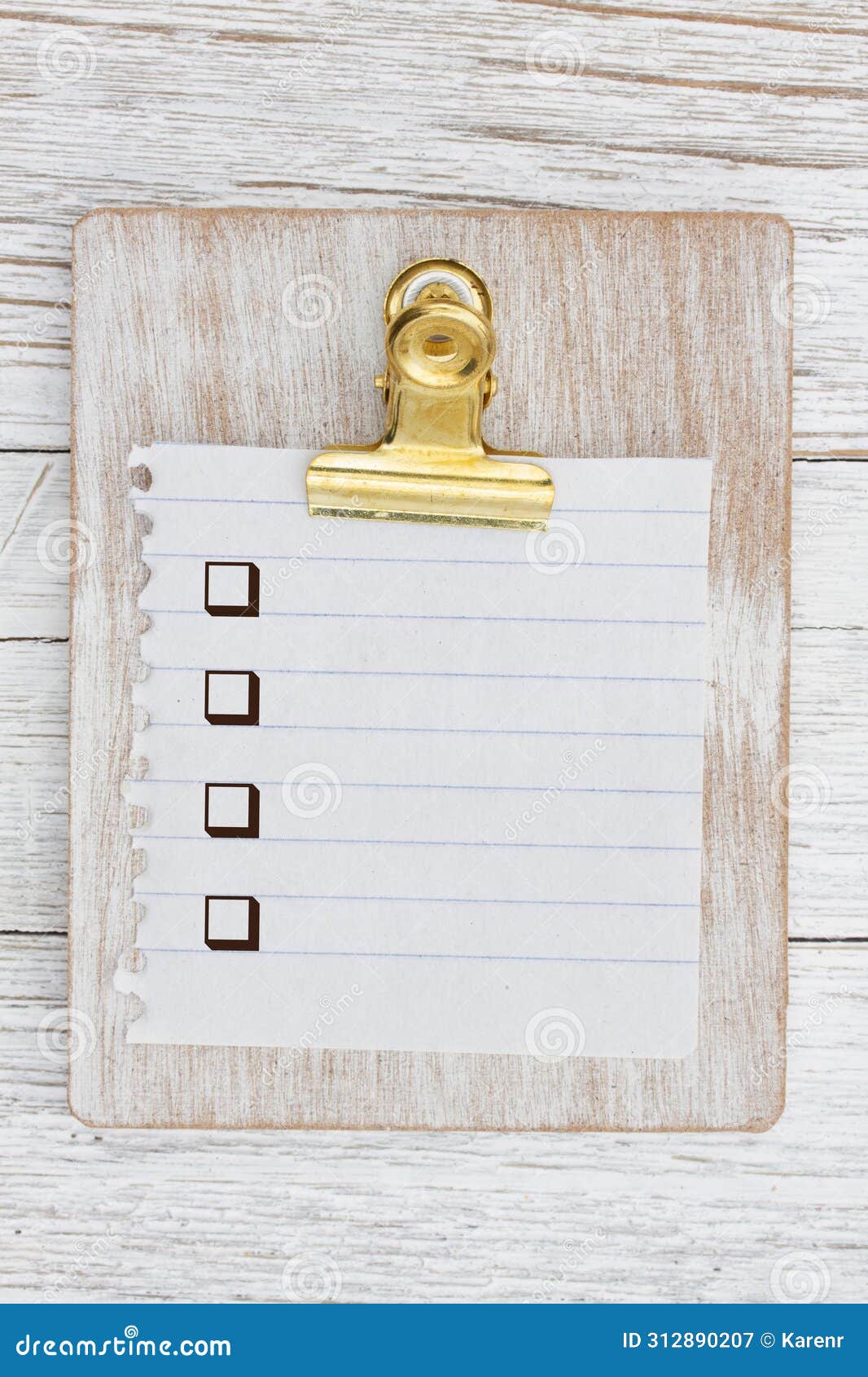 Blank Checklist with Checkboxes on a Wood Clipboard with Torn Paper on ...