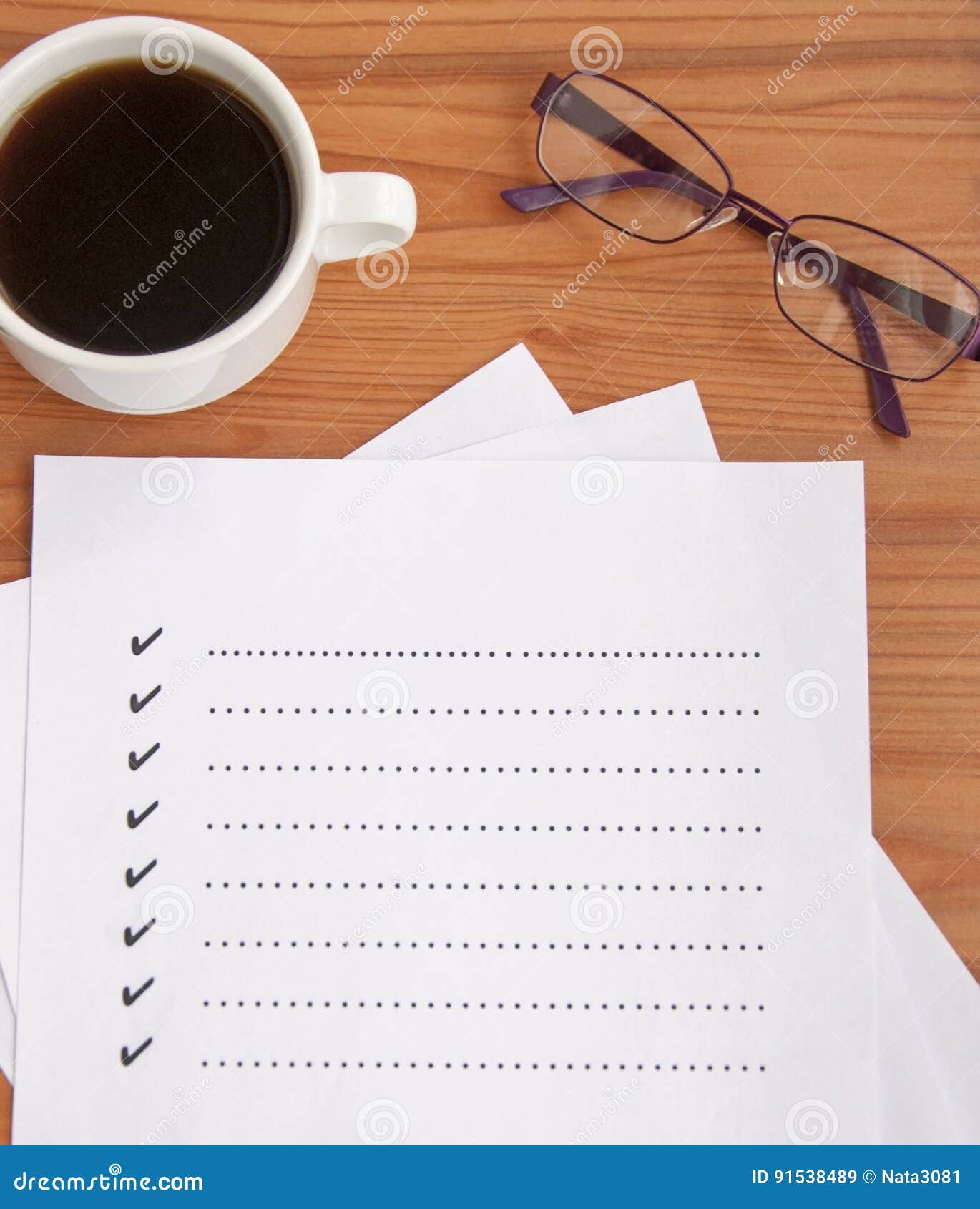 Blank Checklist With Space For Ticks On Pad On Office Desk. Checklist ...