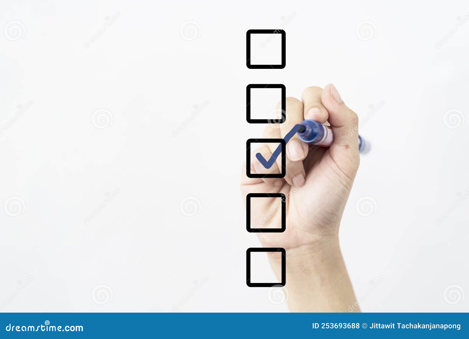 Blank Checklist on Whiteboard with Businessman Hand Drawing a Blue ...