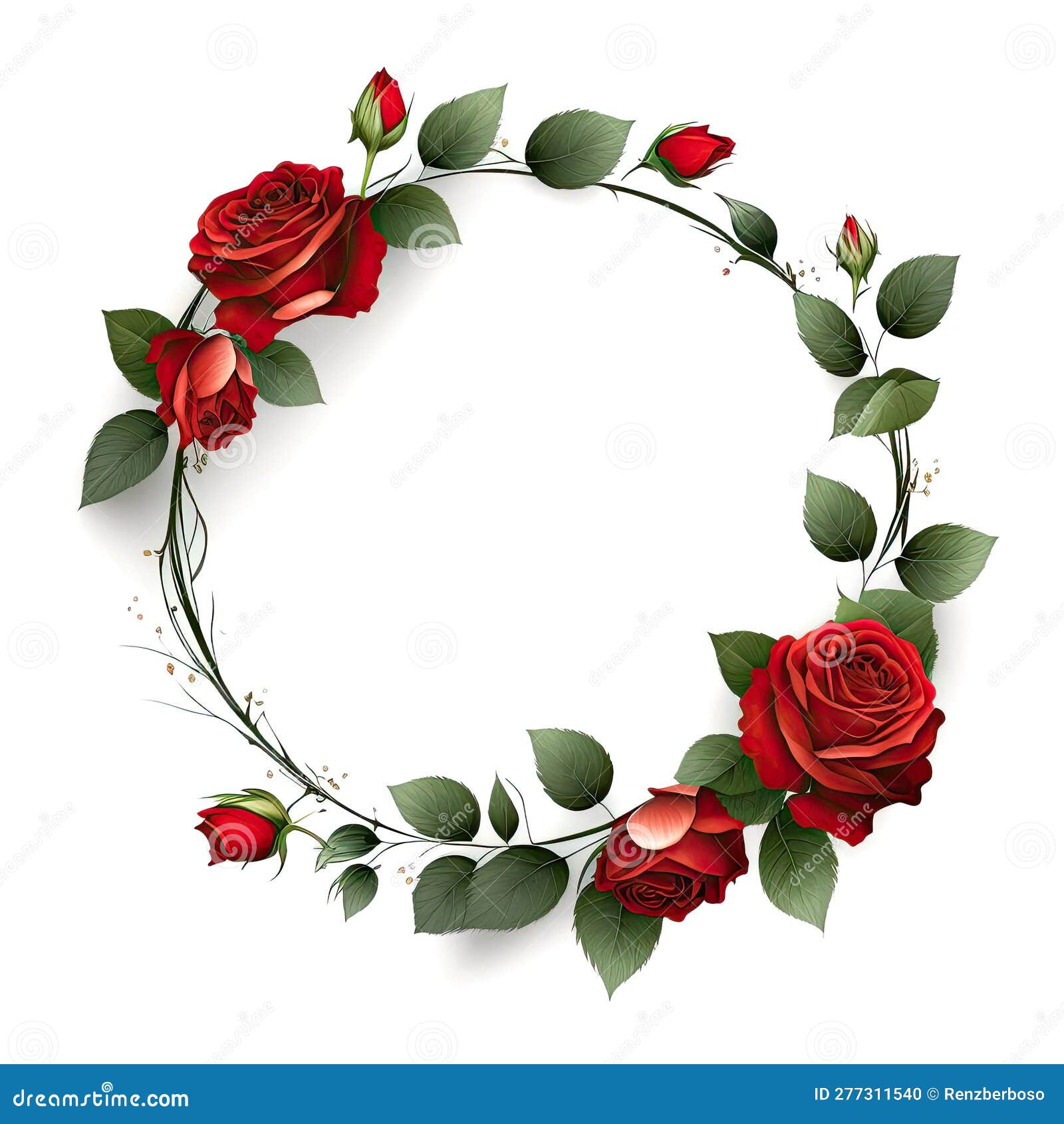 Blank Circle Border of Red Roses Isolated on White Background ...