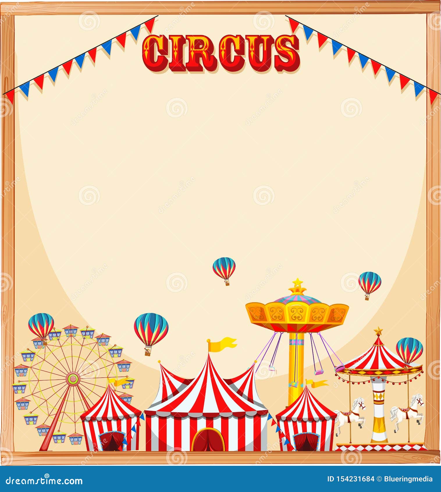 Blank Circus Template Frame with Text, Rides, Flags Stock Vector ...