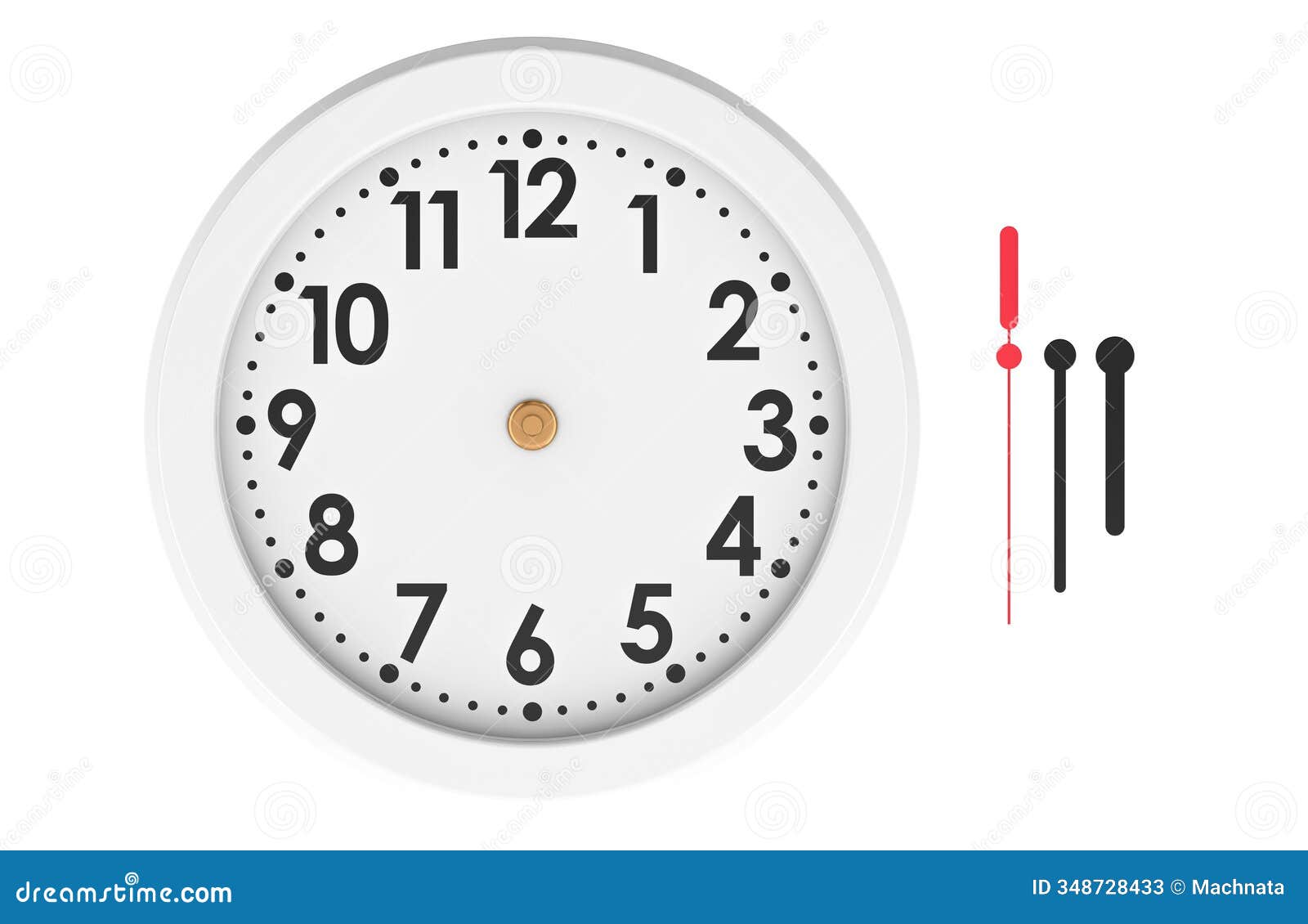 Blank Clock Face Mock Up with Hour, Minute and Second Hands, Front View ...