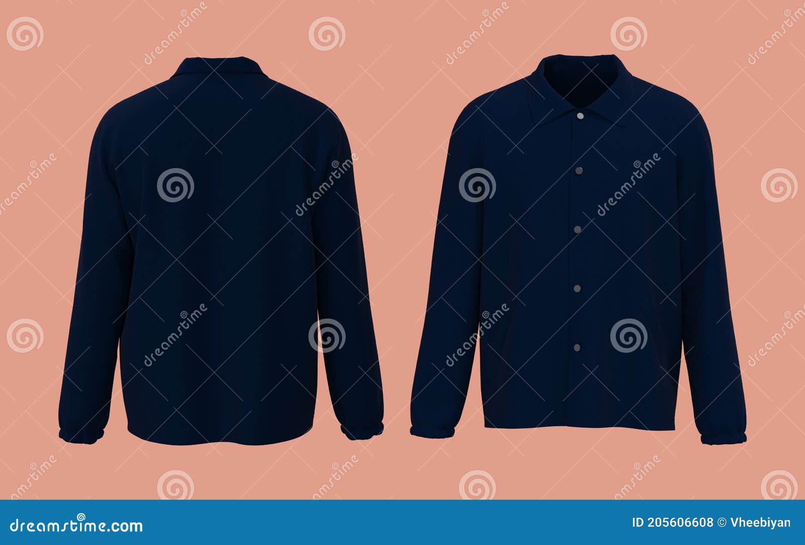 Blank Coach Jacket Mockup In Front And Back Views. Royalty-Free ...