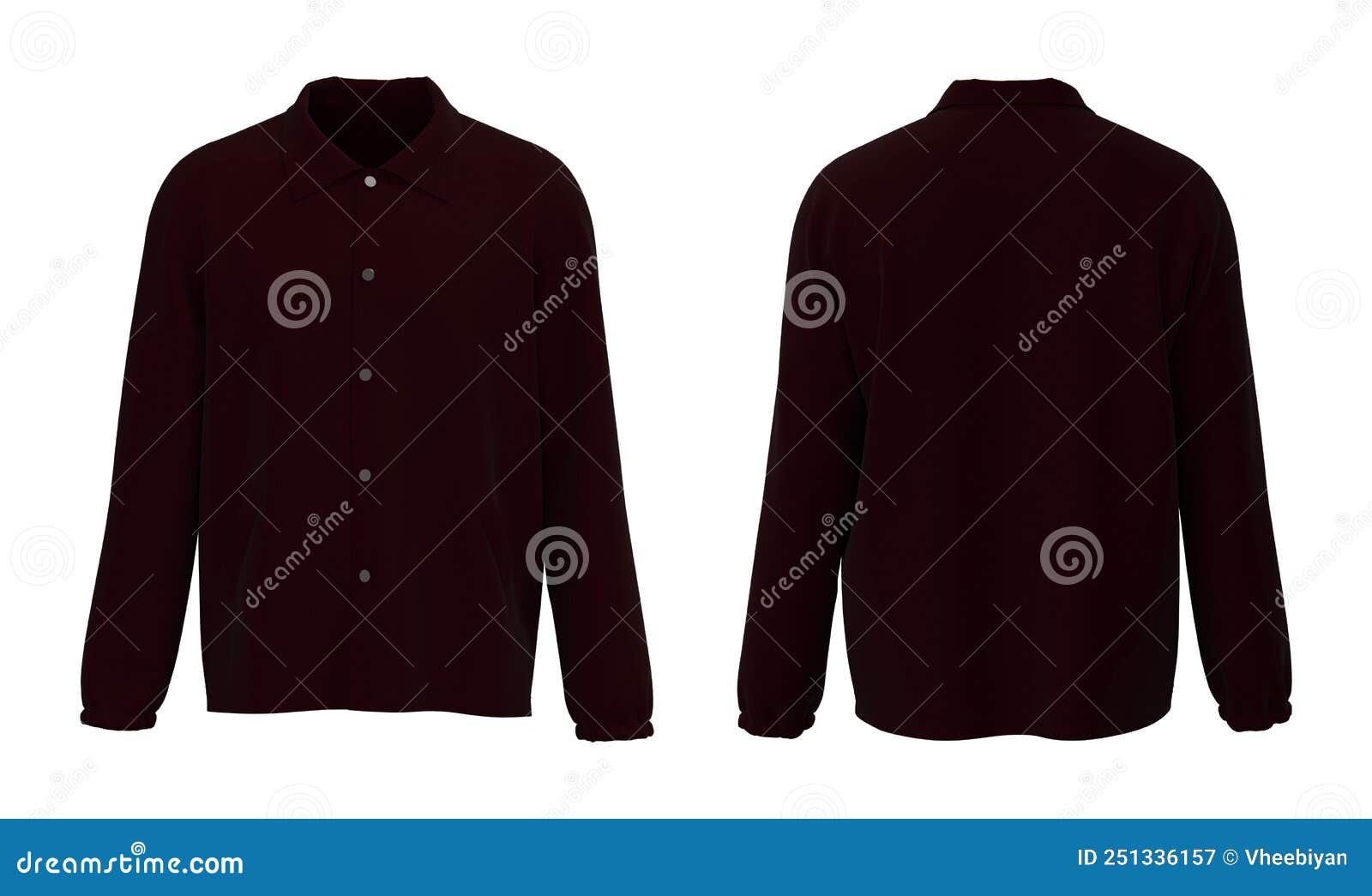 Blank Coach Jacket Mockup in Front and Back Views, 3d Illustration ...