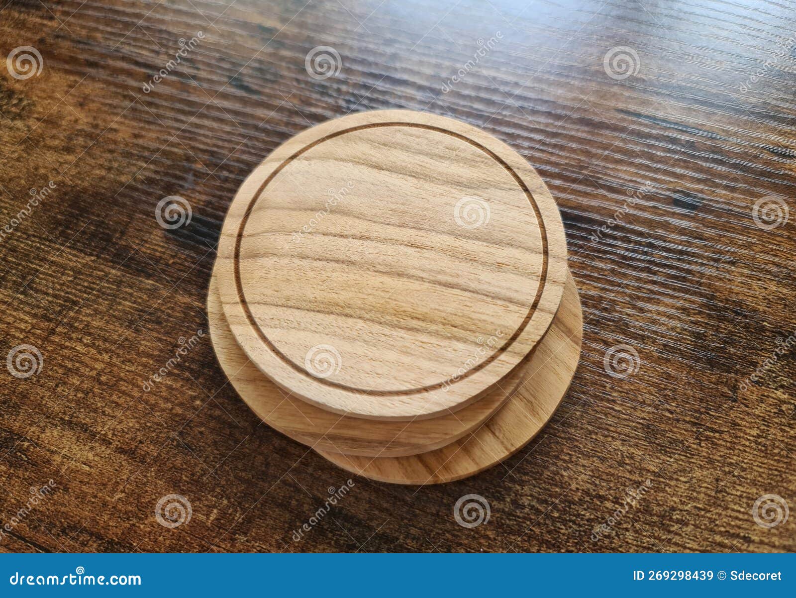Blank Coaster Stack Mockup with Wood Texture on Wooden Surface ...