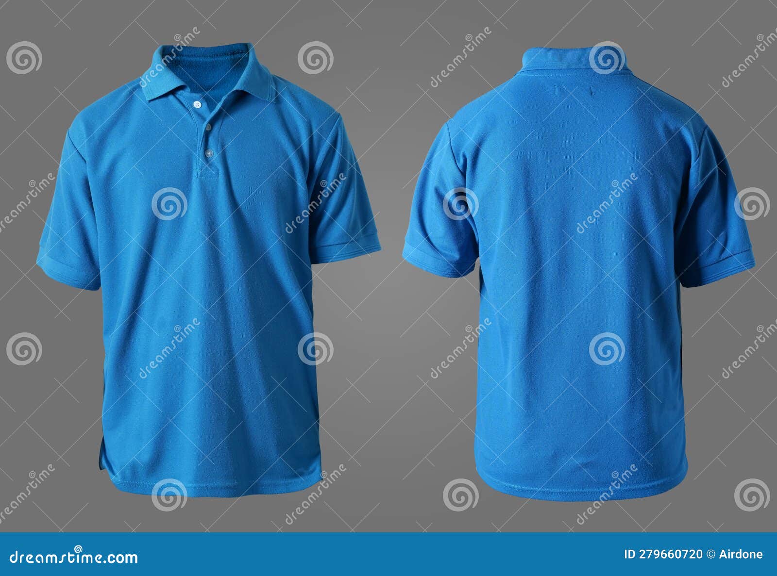Blank Collared Shirt Mock Up Template Front And Back View Plain Blue