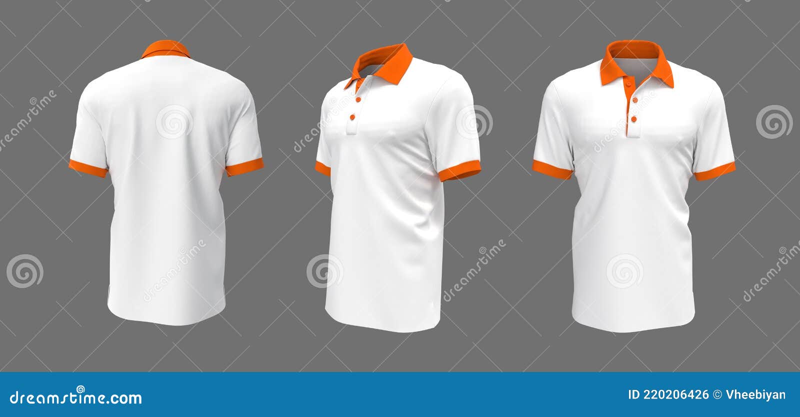 Blank Collared Shirt Mockup, Front, Side and Back Views Stock ...