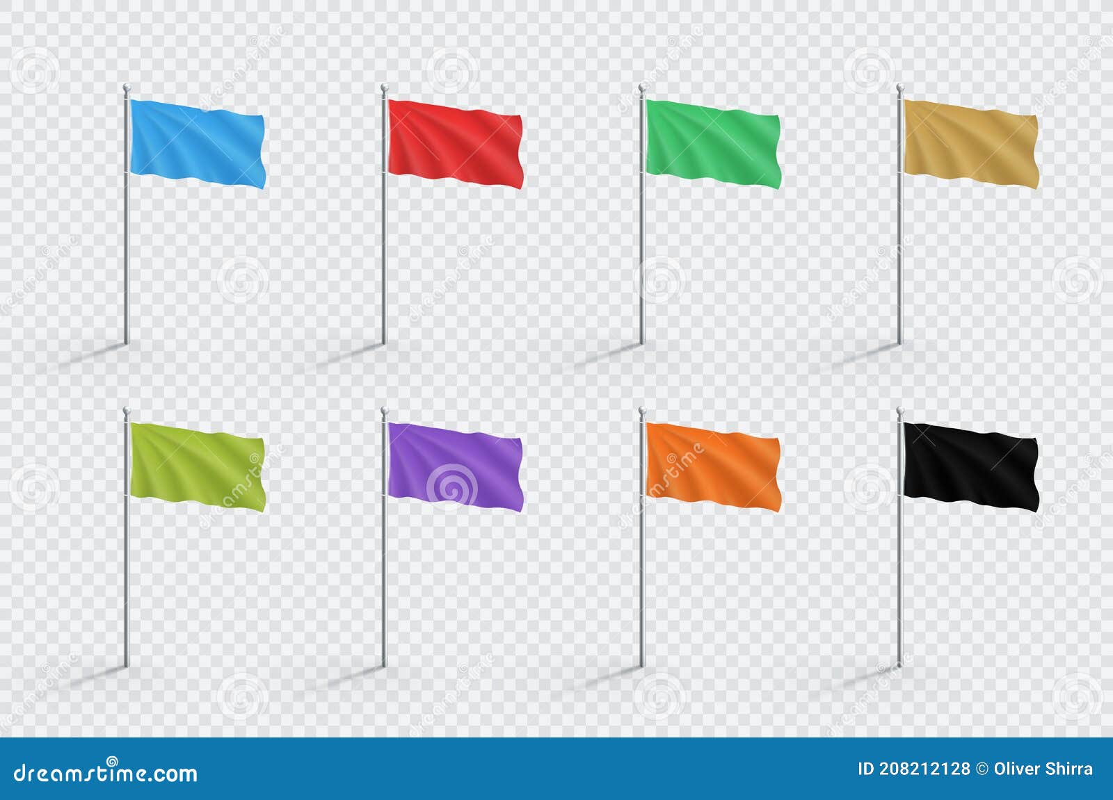 Blank Color Flag Templates Realistic Waving on 3d Flagpole Stock Vector ...