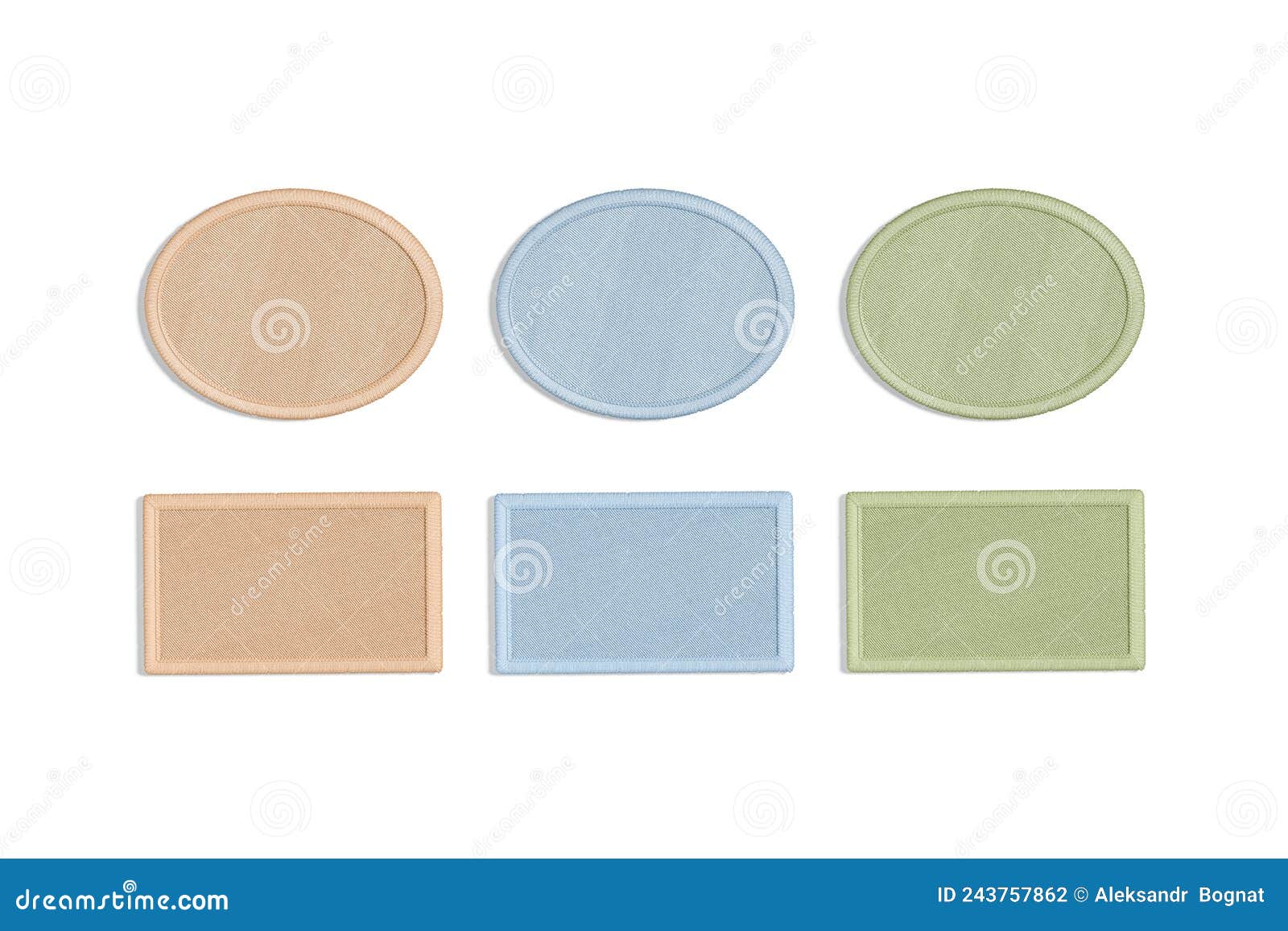 Blank Colored Round and Rectangular Embroidered Patch Mockup, Top View ...