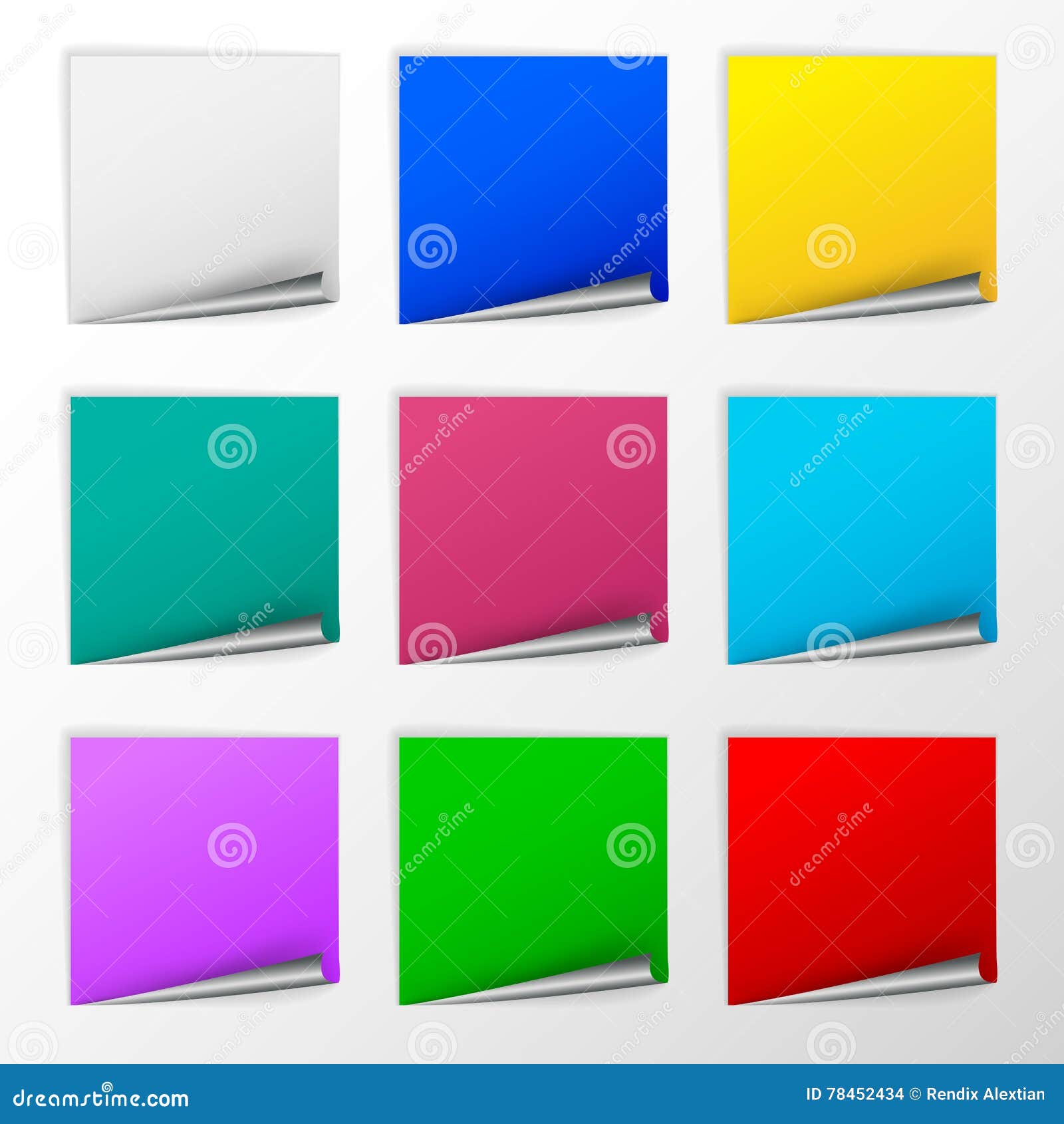 Blank Colorful Square Stickers with Curl Sets Stock Vector ...