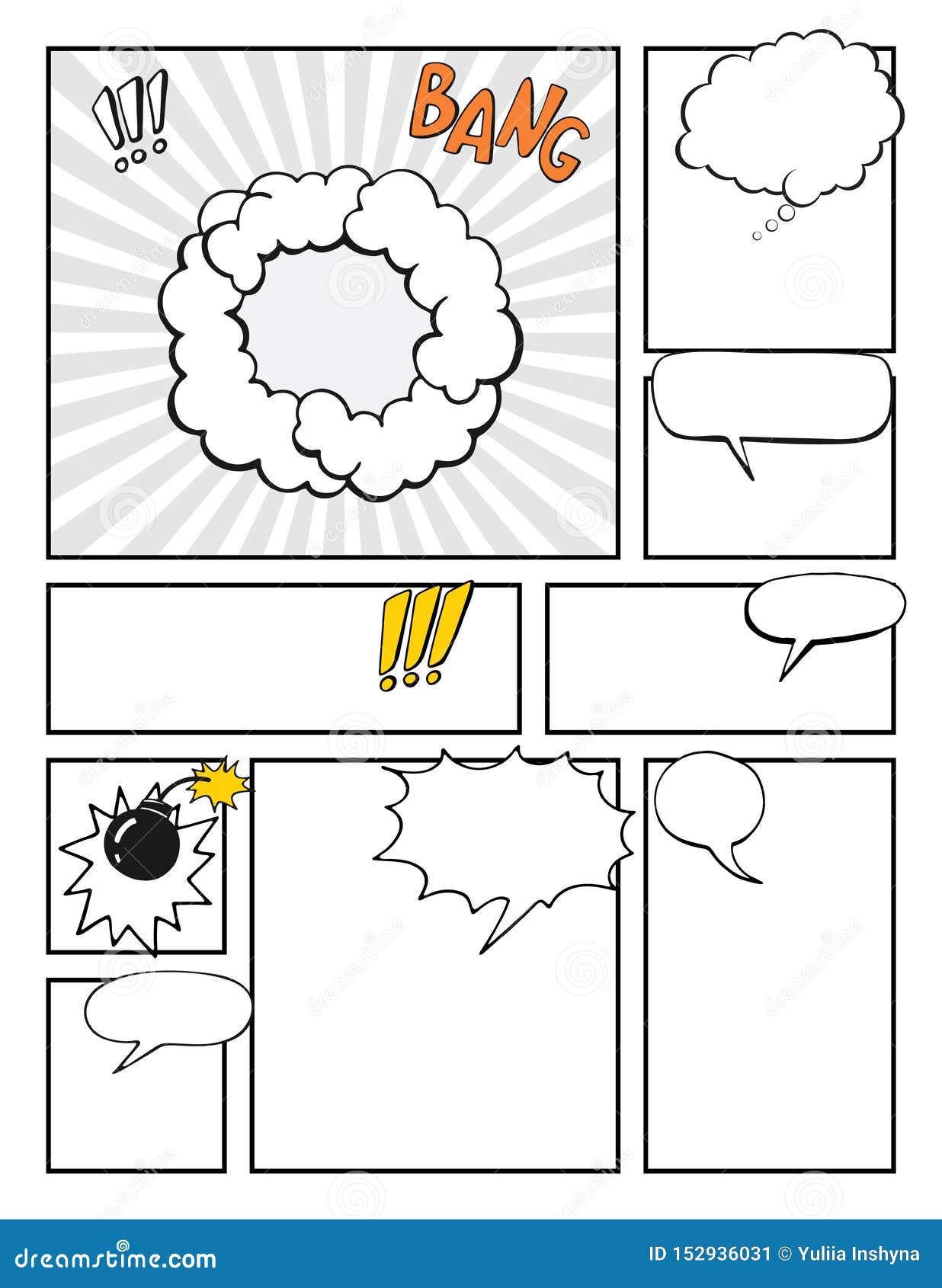 Blank Comic Book, Mock Up with Empty Speech Bubbles Stock Vector ...