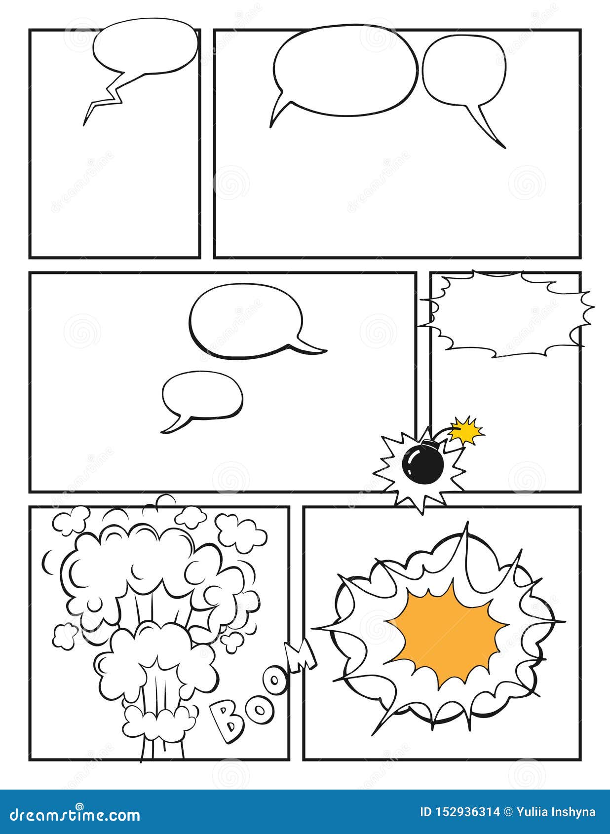 Blank Comic Book, Mock Up with Empty Speech Bubbles Stock Vector ...