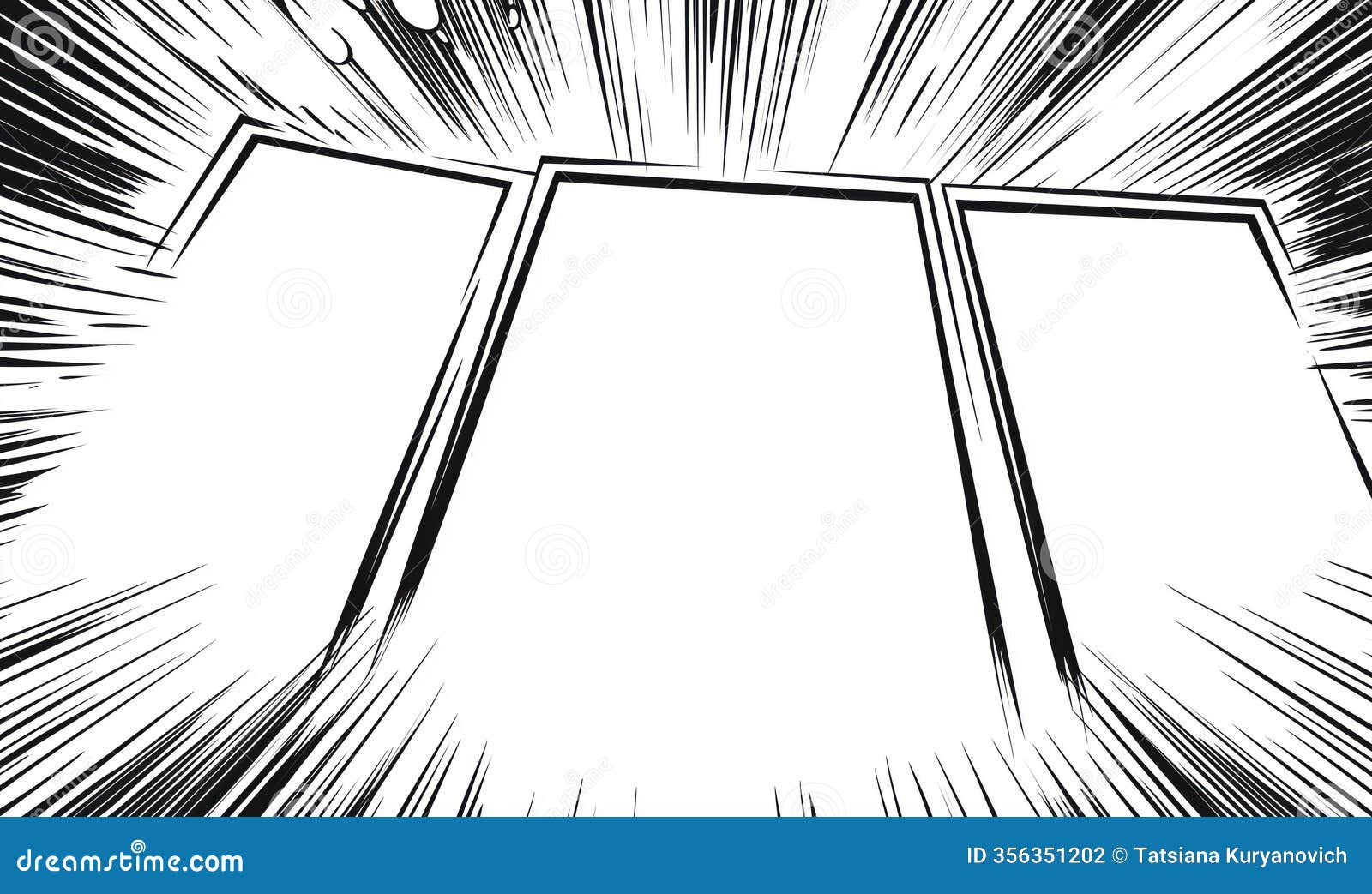 Blank Comic Panels with Dynamic Burst Effect, Three Empty Frames Ready ...