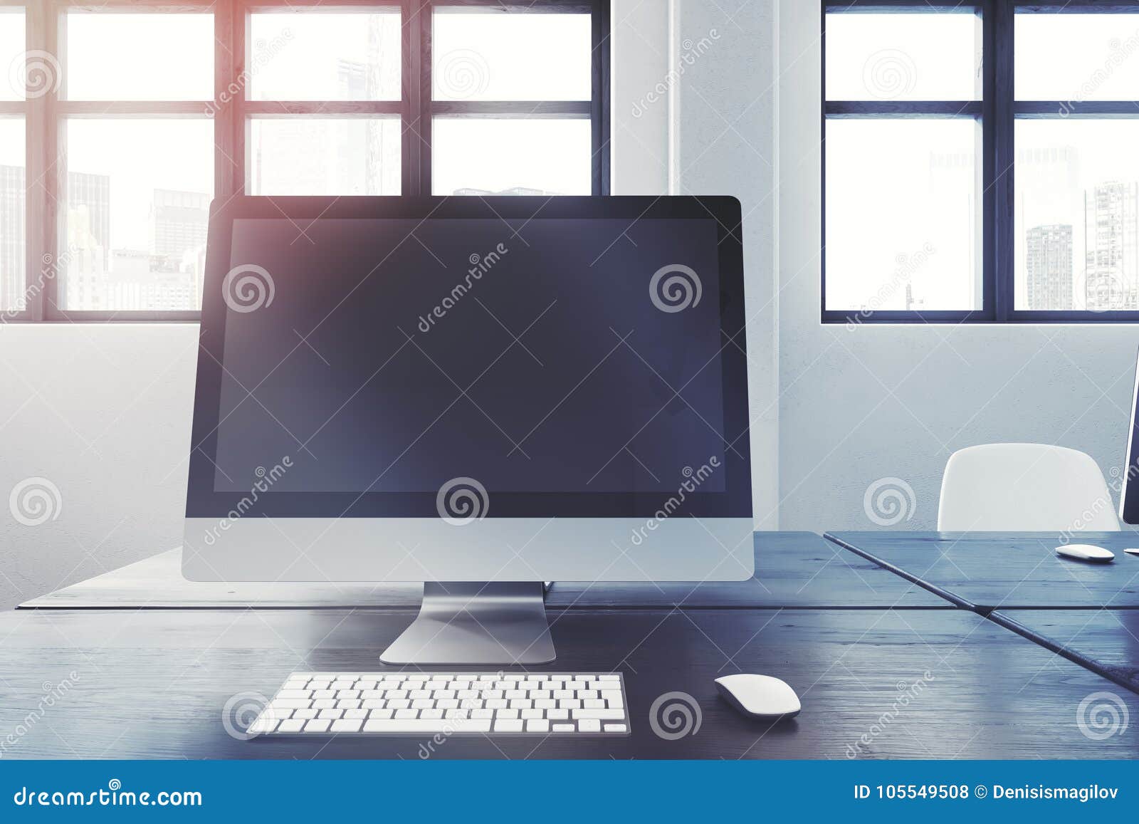 Blank Computer Screen on a Black Office Table Stock Illustration ...