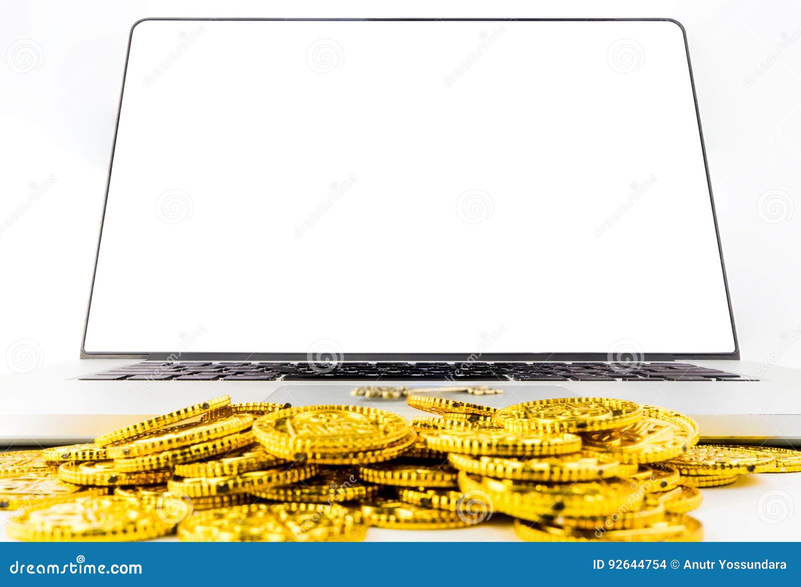 Blank Computer Screen with Coin Money in Front for Financial Website ...