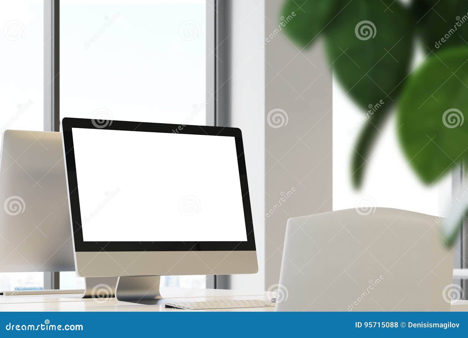 Blank Computer Screen in Office Stock Illustration - Illustration of ...