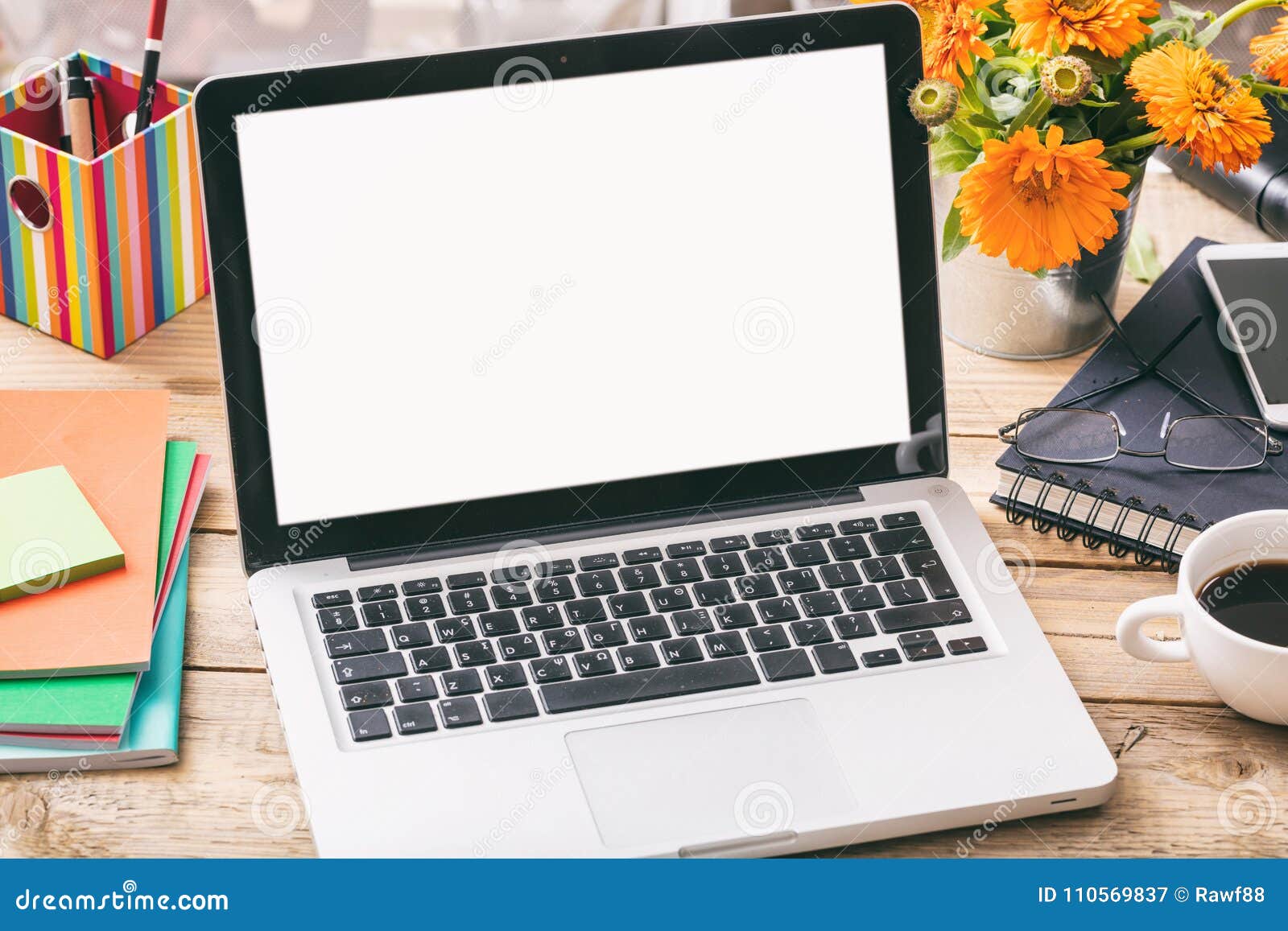 Blank Computer Screen on an Office Desk, Copy Space Stock Image - Image ...