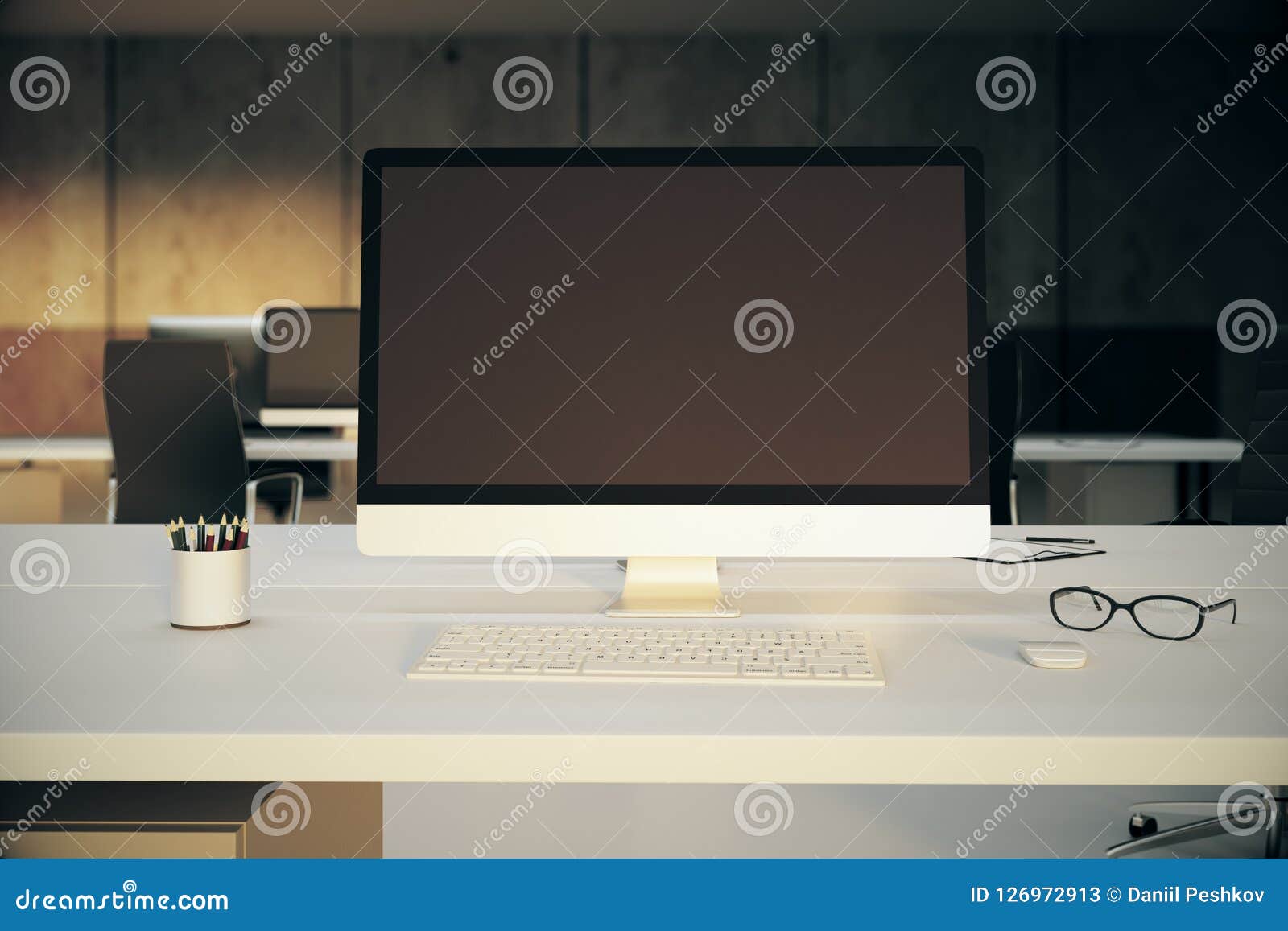 Blank Computer on Office Desktop Stock Illustration - Illustration of ...