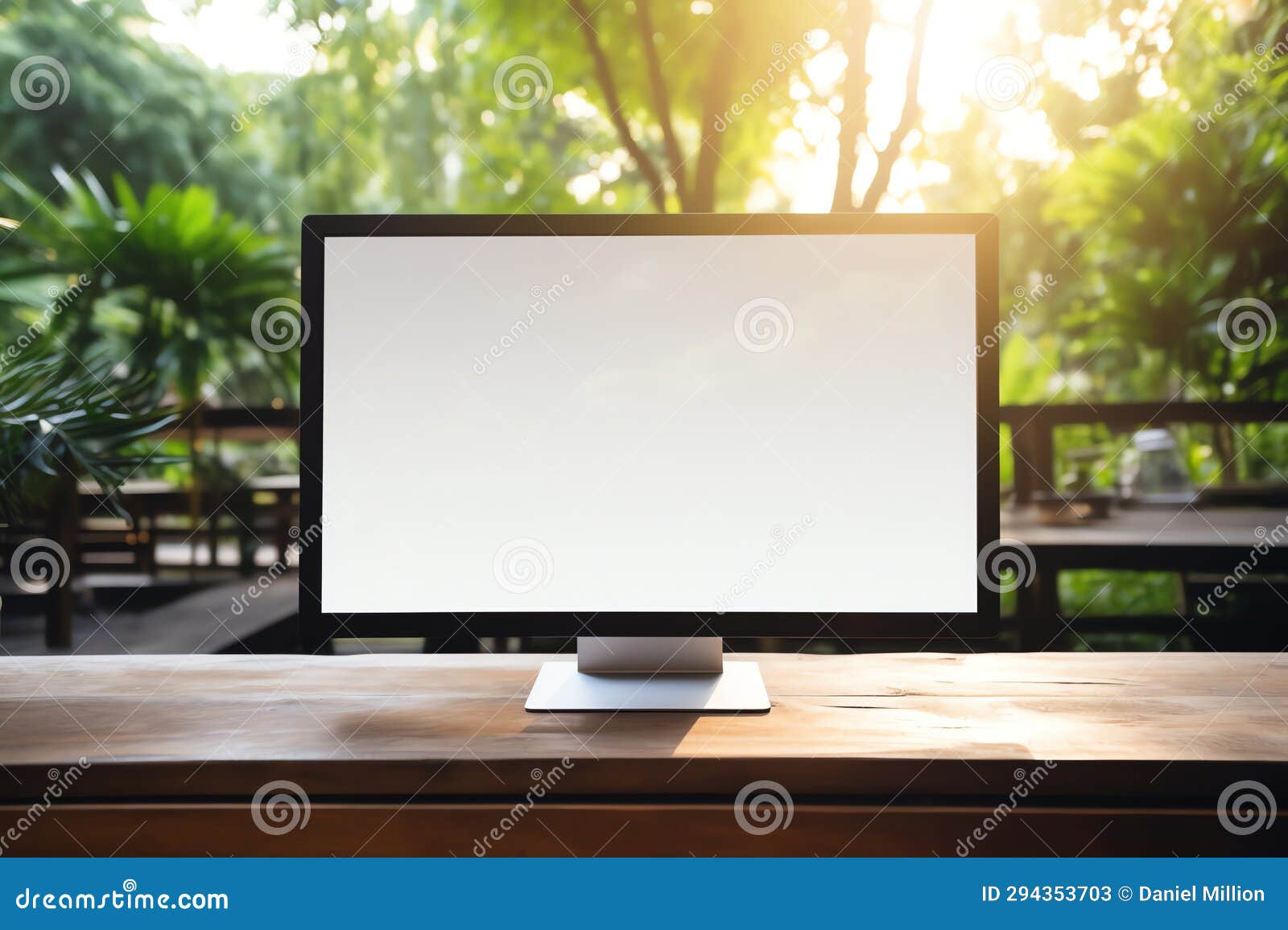 Blank Computer Screen on a Wooden Surface with Lots of Natural Light ...