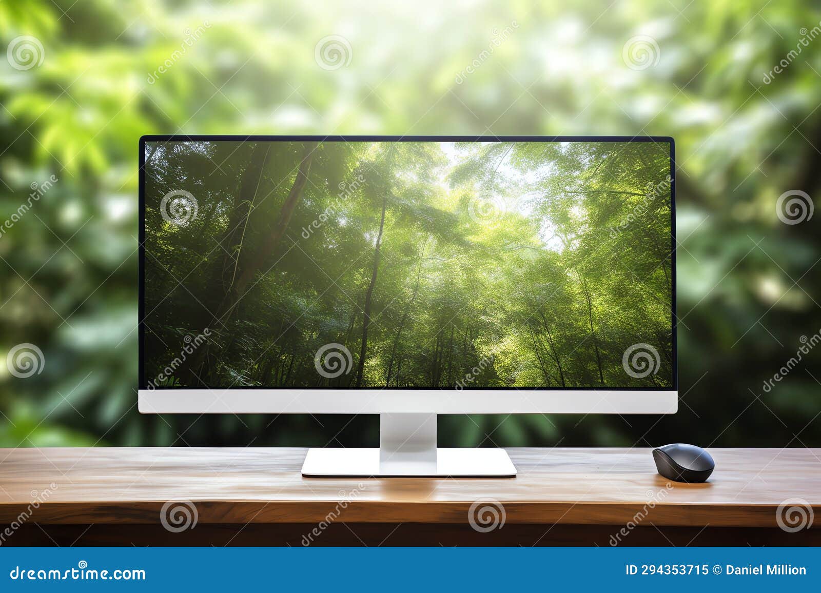 Blank Computer Screen on a Wooden Surface with Lots of Natural Light ...