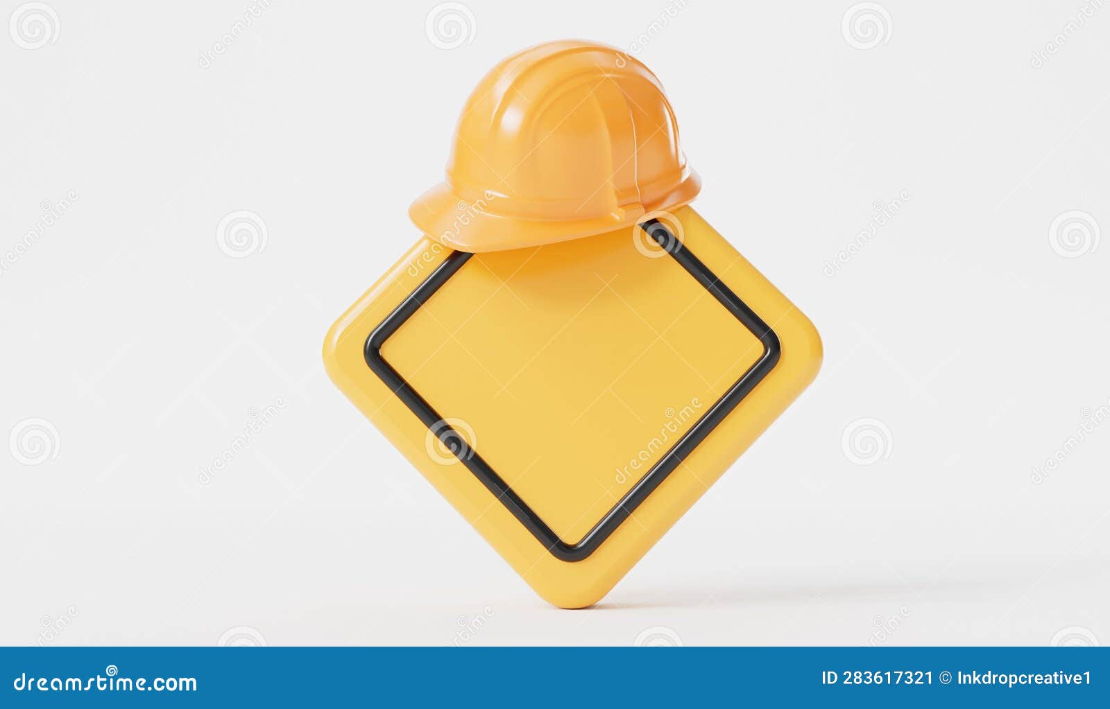 A Blank Construction Site Warning Sign with a Hard Hat on Top. 3D ...