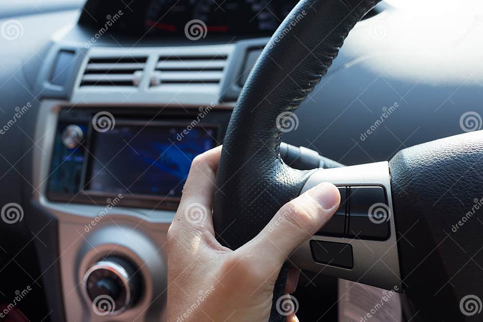 Blank Control Button on Car Steering Wheel Used Stock Image - Image of ...