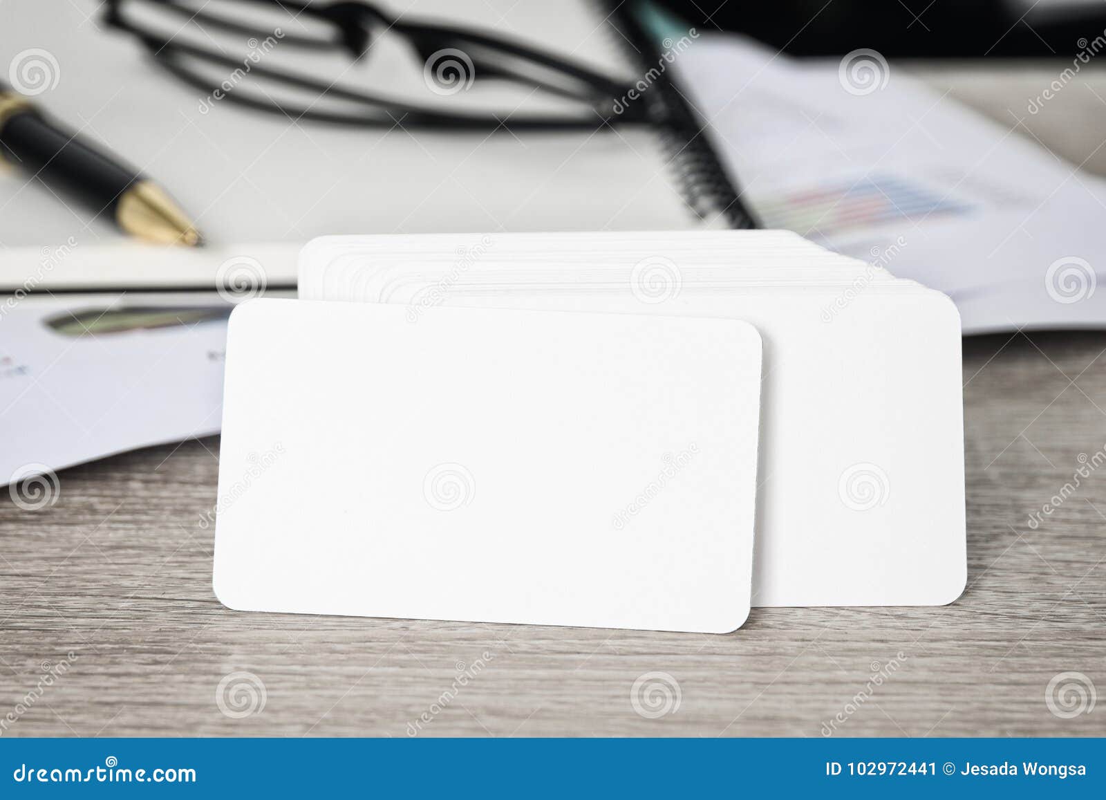 Blank Corporate Identity Business Card Package on Worker Table with ...