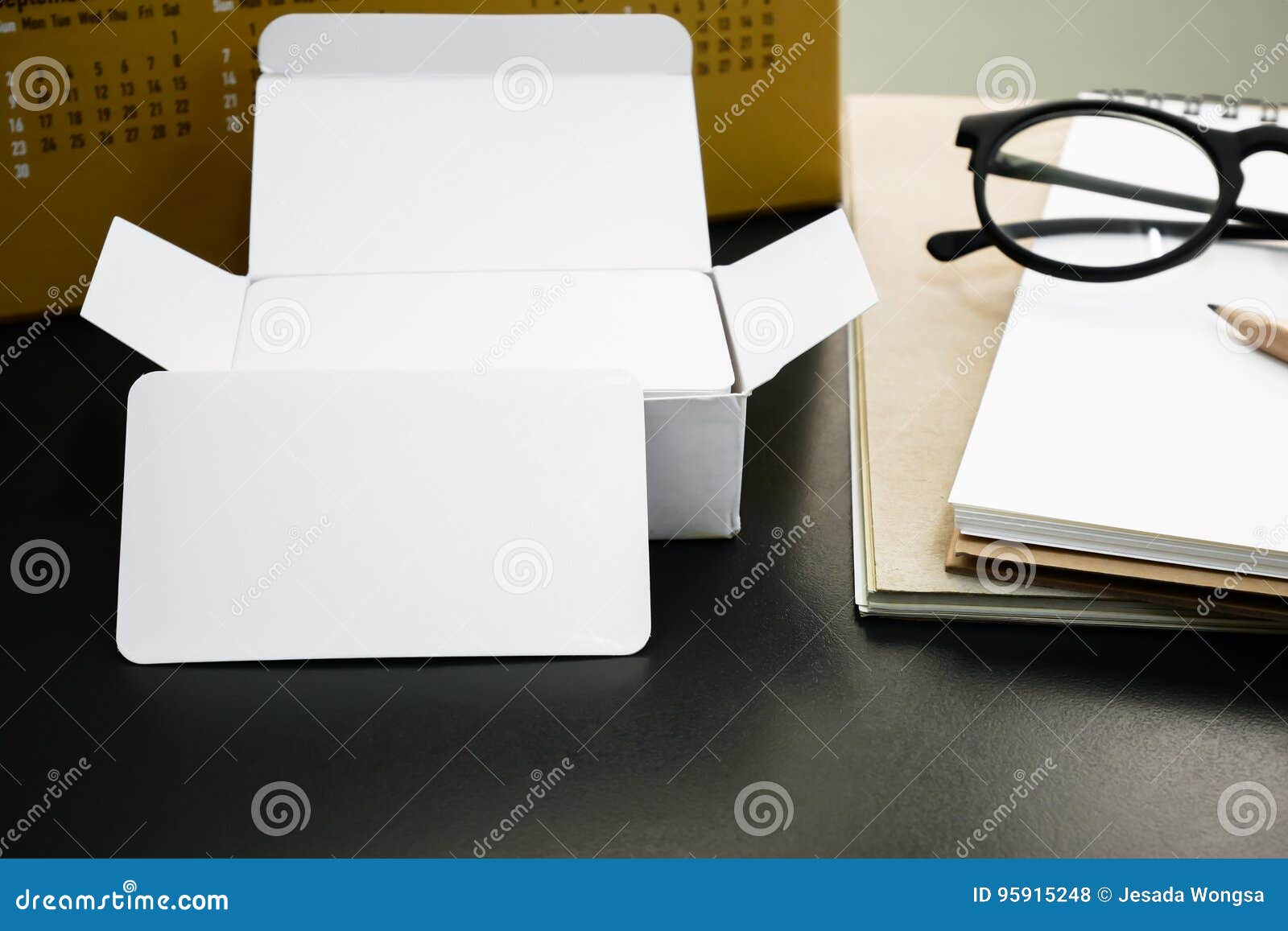 Blank Corporate Identity Business Card Package on Worker Table Stock ...