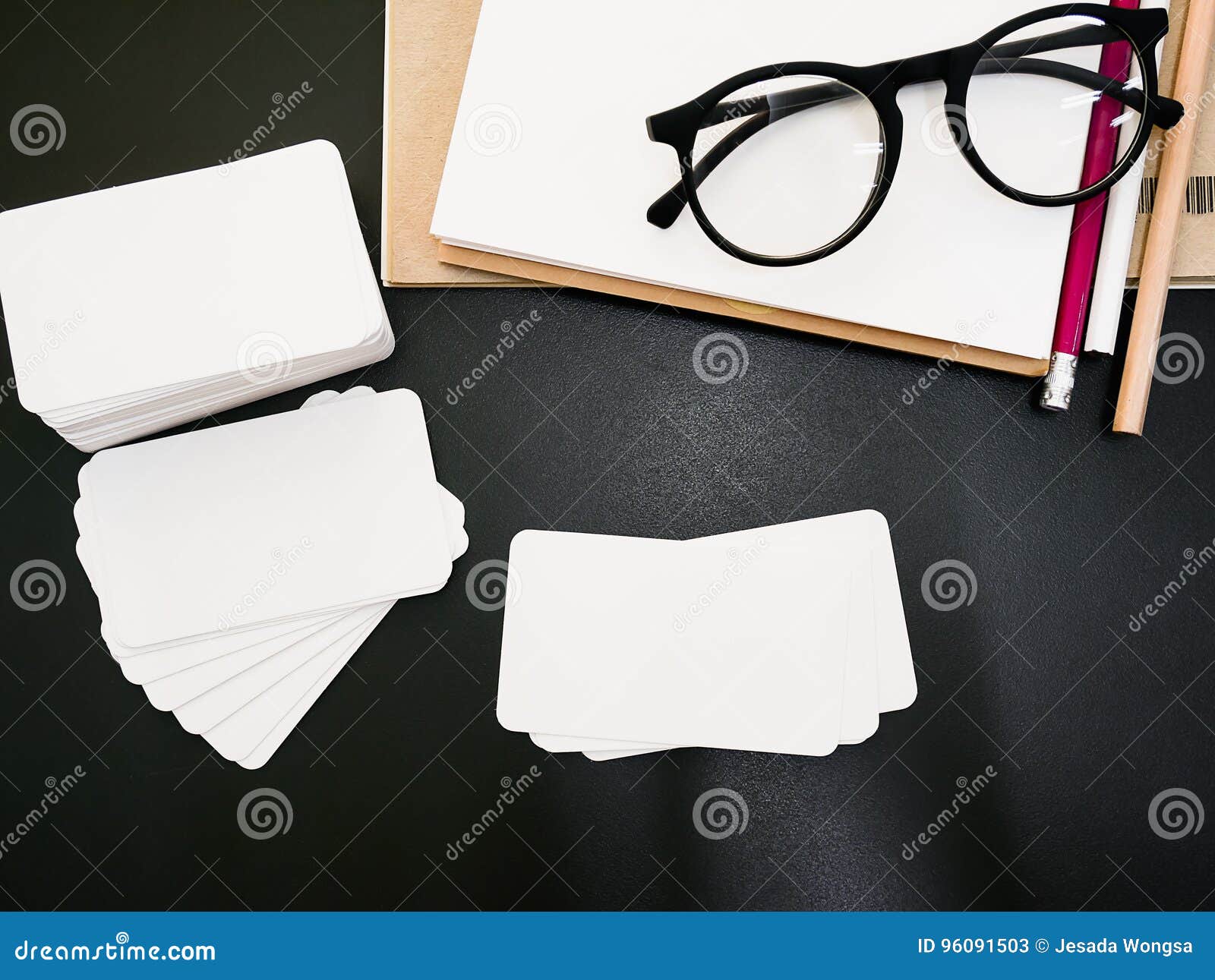 Blank Corporate Identity Business Card Package on Worker Table Stock ...