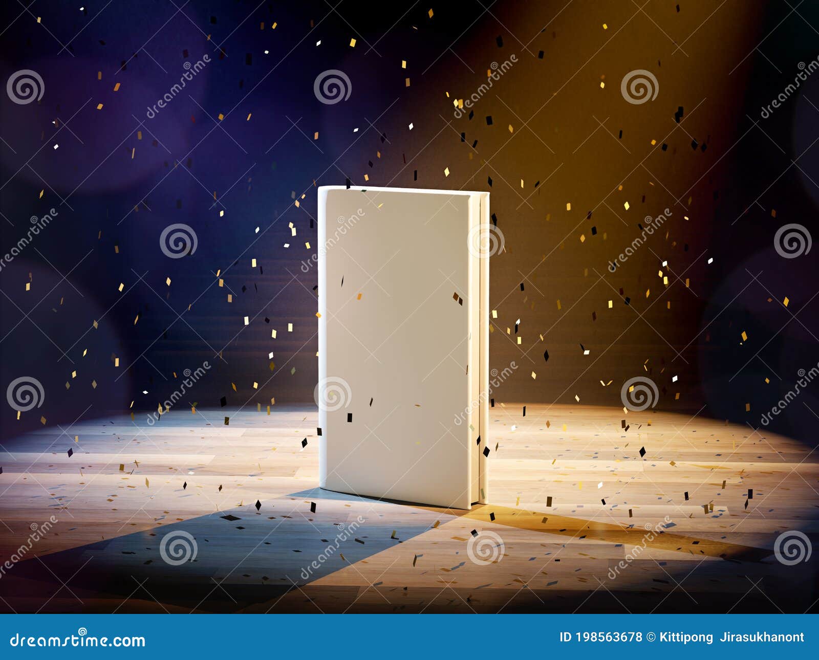 Blank Cover Book with Flare Light and Confetti Stock Illustration ...