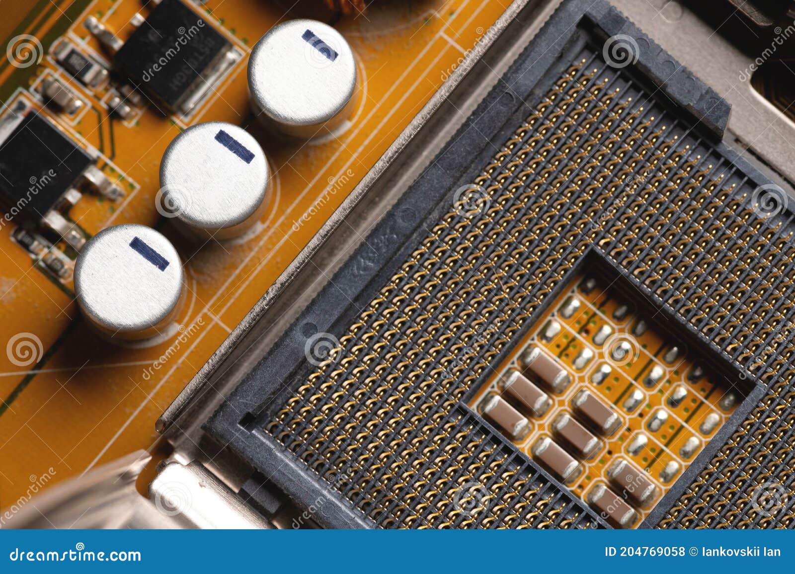 Blank Cpu Cpu Socket with Pins on Motherboard in Yellow Color Close-up ...