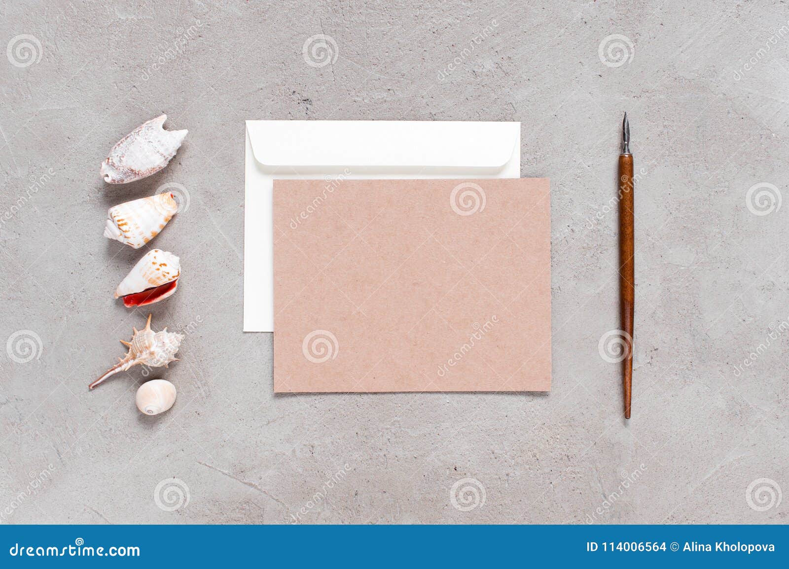 Blank Craft Postcard and Envelope on the Grey Table Stock Photo - Image ...