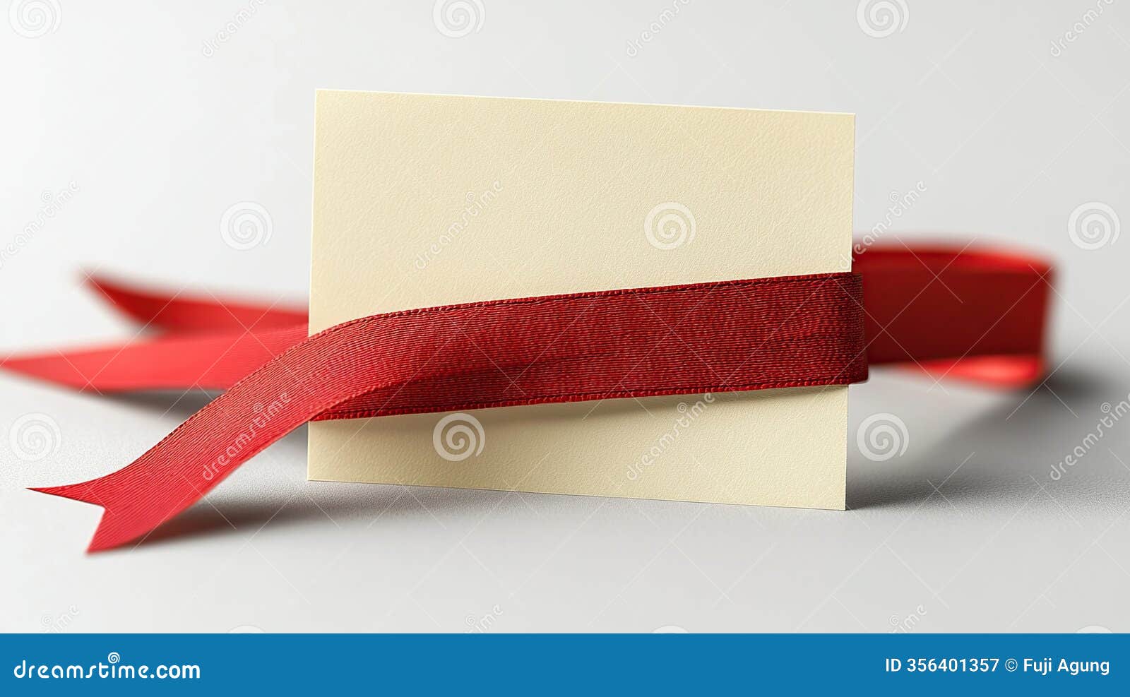 Blank Cream Note Card Tied with a Red Ribbon, Isolated on White ...