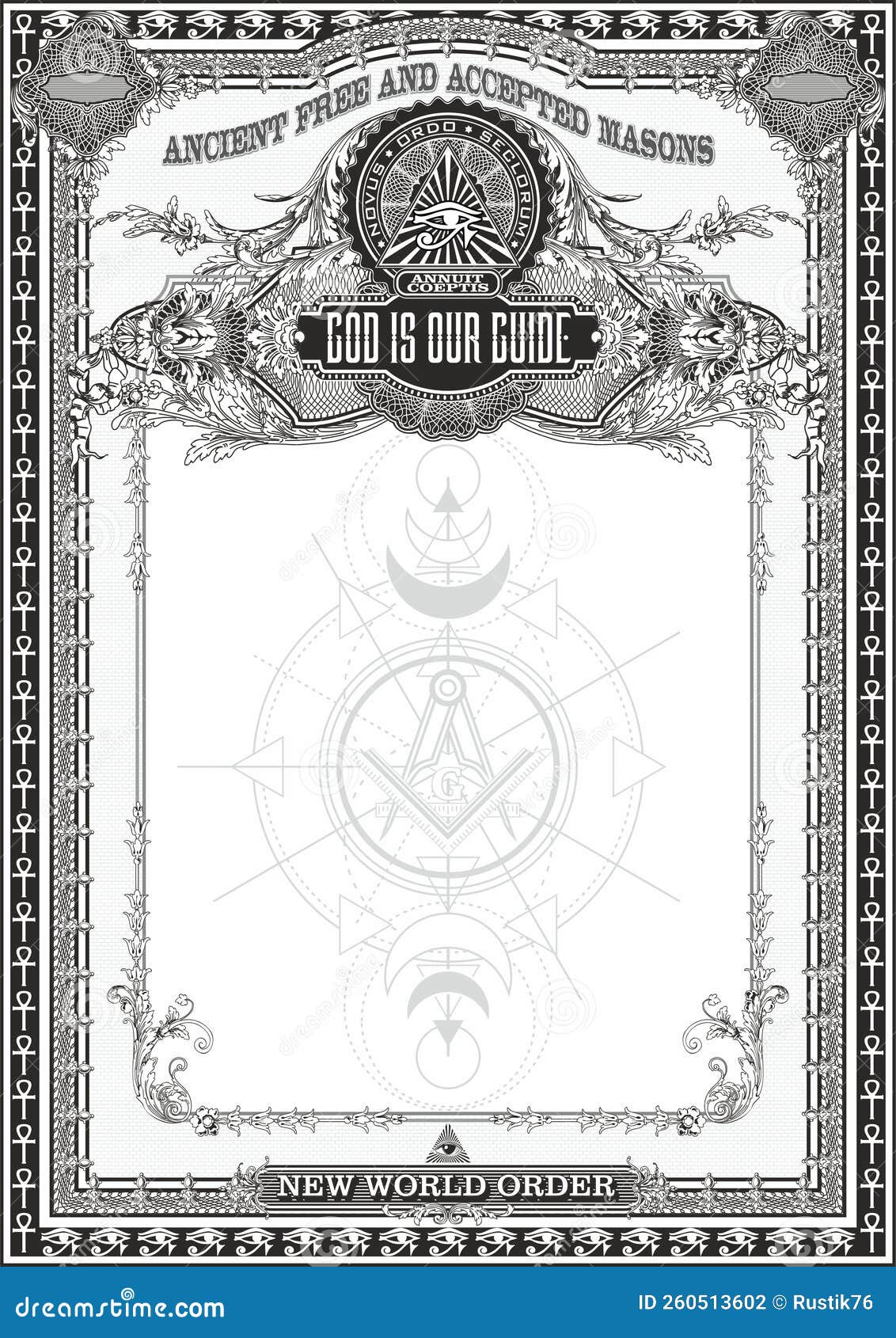 Vertical Form with Masonic Symbols for Creating Certificates, Diplomas ...