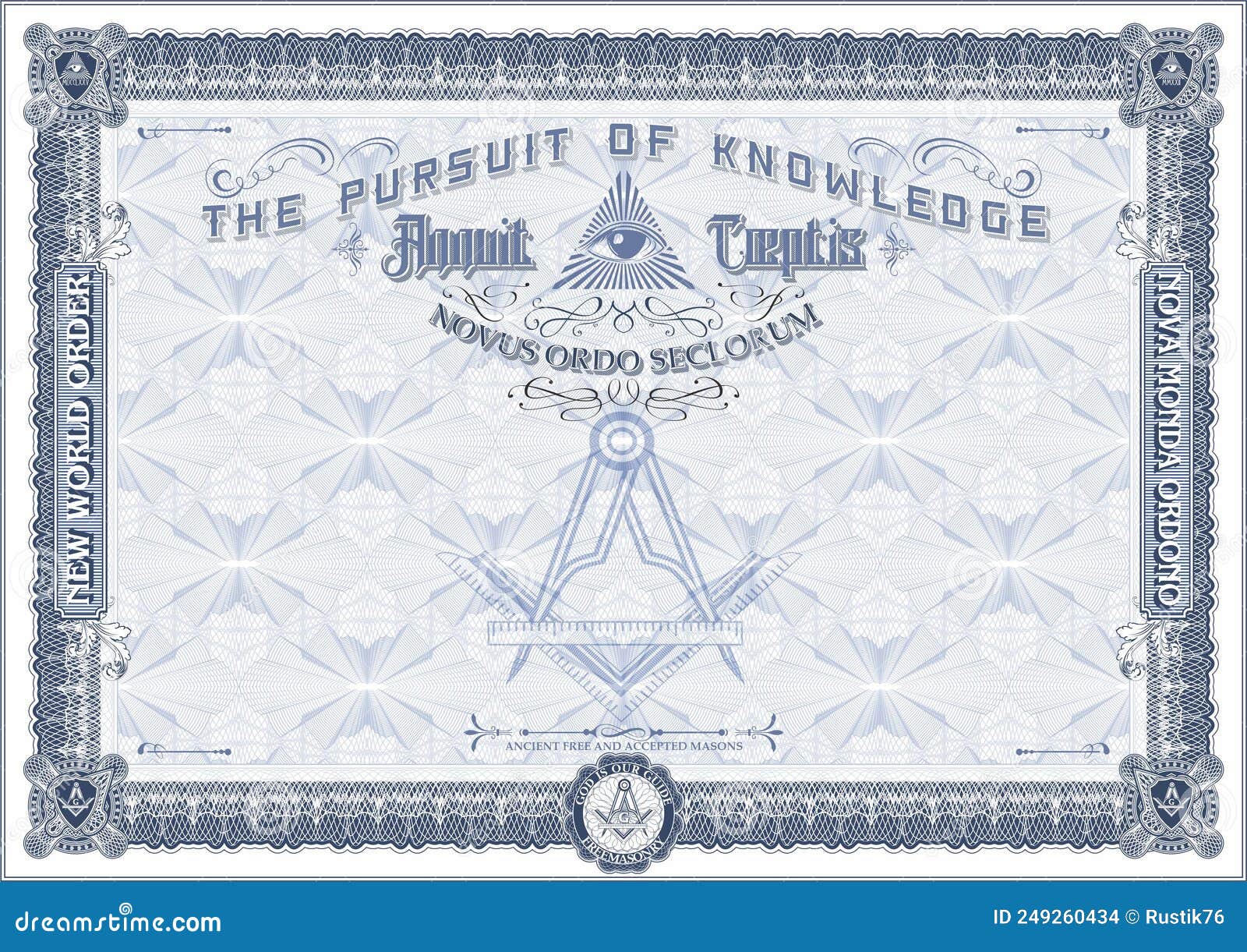 Horizontal Masonic Certificate Blue Stock Illustration - Illustration ...