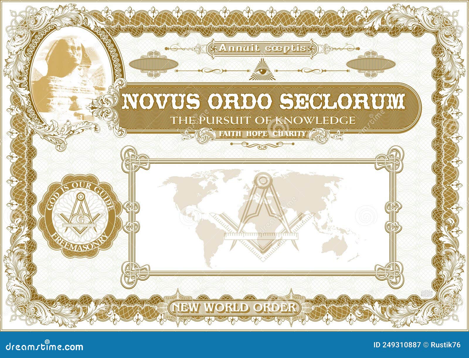 Horizontal Masonic Document. A4 Format. Gold Stock Illustration ...
