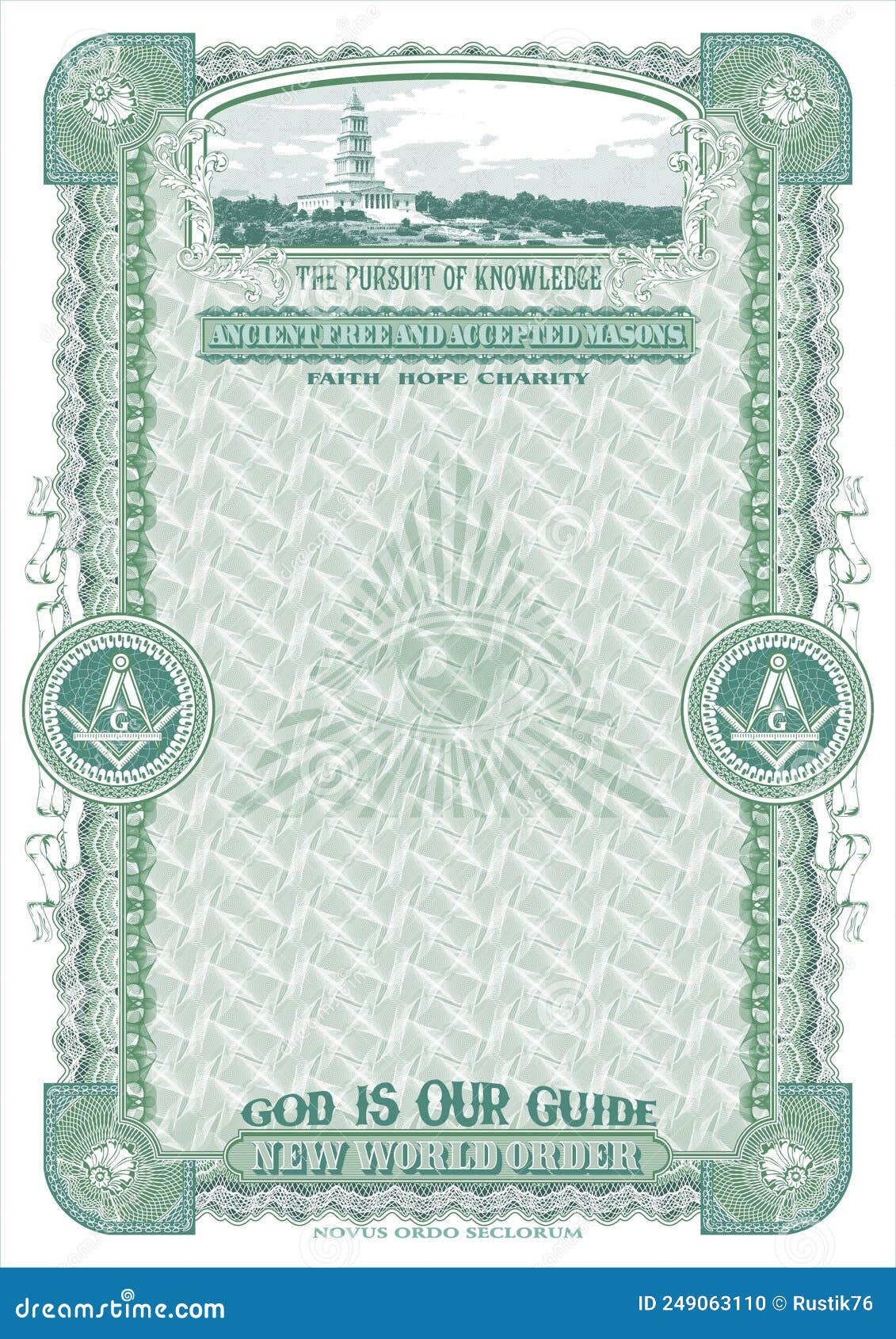 Vertical Masonic Certificate Green Stock Illustration - Illustration of ...