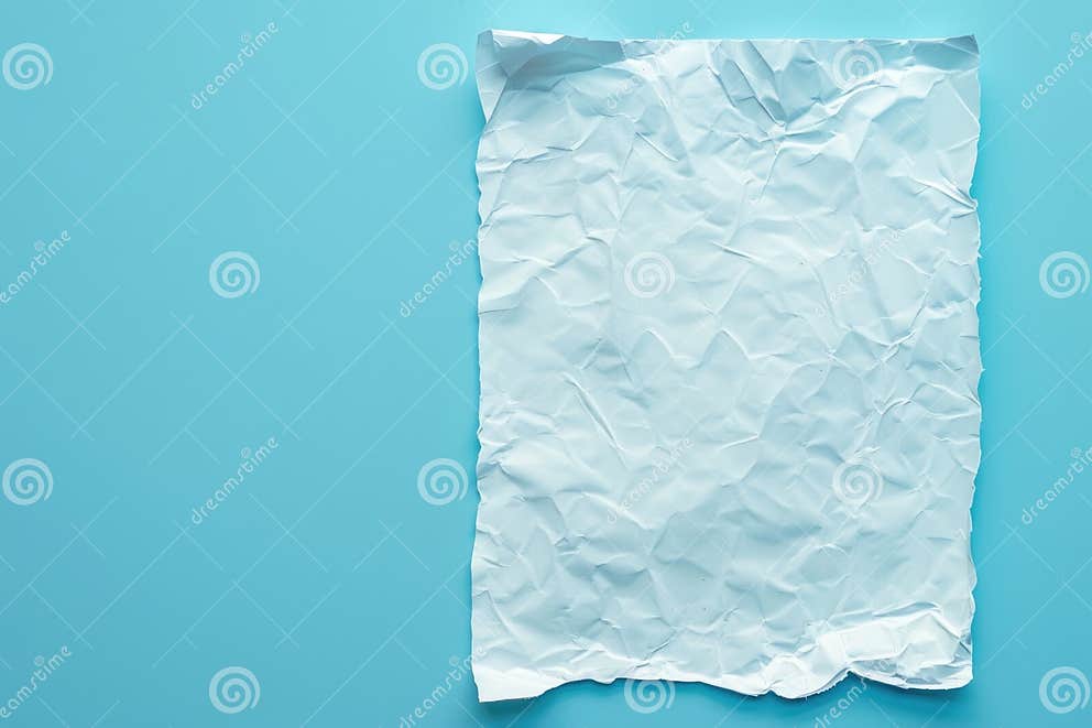 Blank Crumpled A4 Paper Sheet on Blue Background for Design and Texture ...