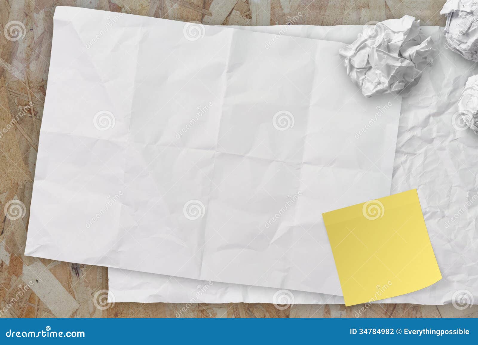 Blank Crumpled Sticky Note Paper On Texture Paper Stock Photo ...