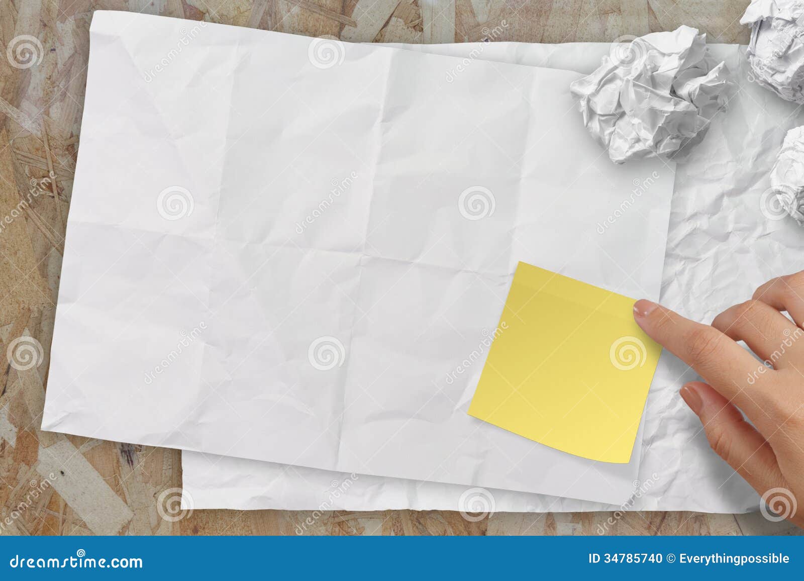 Blank Crumpled Sticky Note Paper on Texture Paper Stock Photo - Image ...