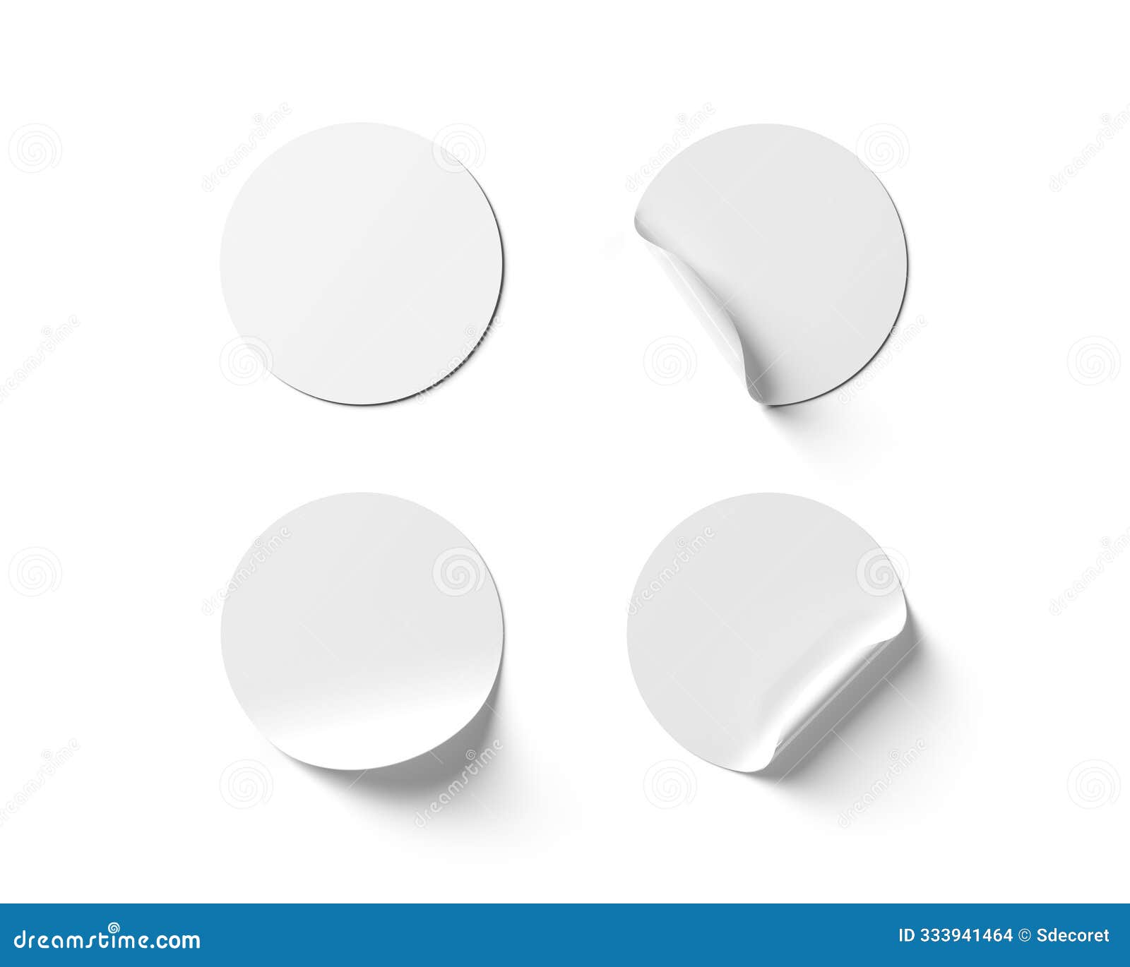 Blank Curled Sticker Mockup Isolated. Circular Label Template. 3D ...