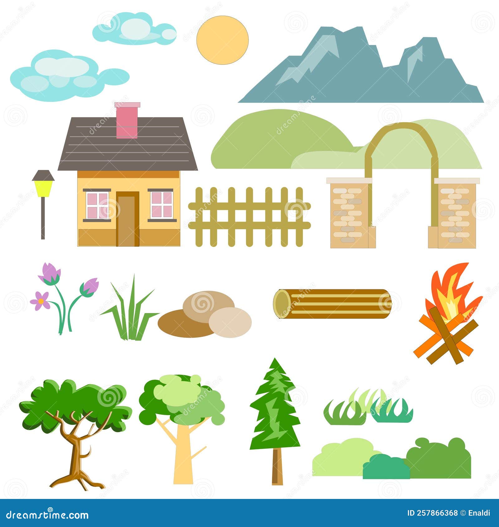 2D Flat Landscape Design Elements Set Vector Illustration Stock Vector ...