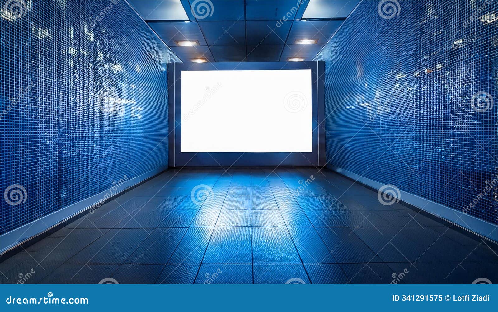 Blank Digital Signage in a Futuristic Blue Hallway Stock Image - Image ...