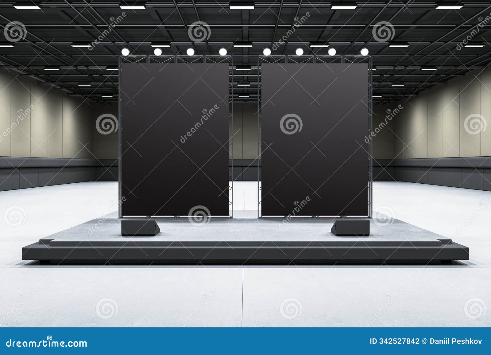 Blank Display Banners In A Modern Exhibition Hall. 3D Rendering Royalty ...