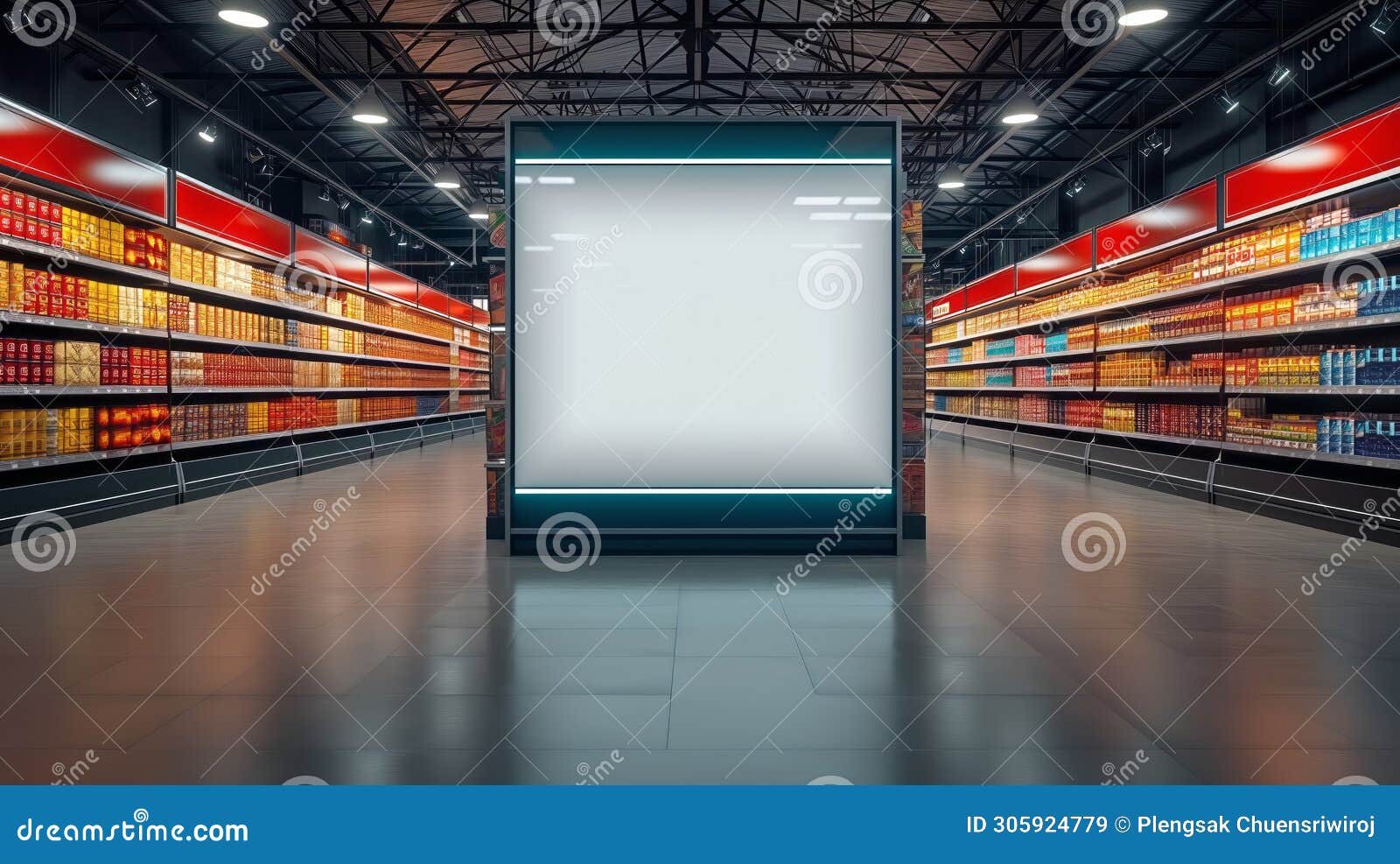 Blank Display Screen in Supermarket Stock Illustration - Illustration ...