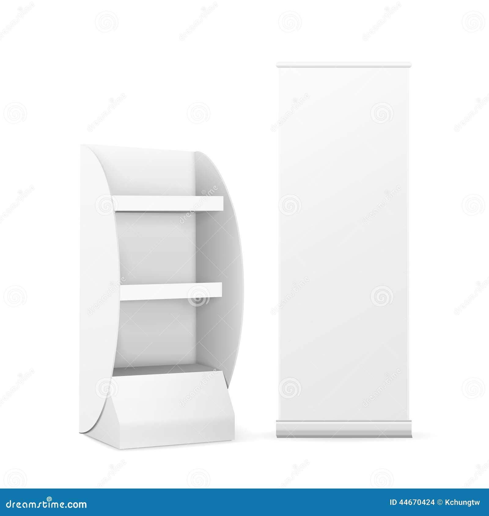 Blank Display with Shelves and Roll Up Banner Stock Vector ...