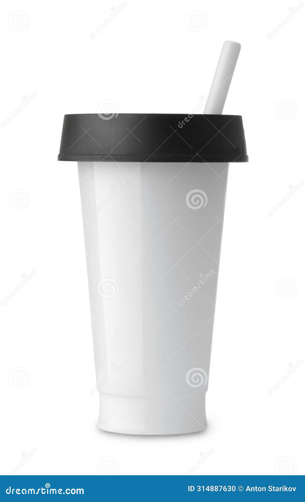 Blank Disposable Plastic Cup with Straw Stock Photo - Image of white ...