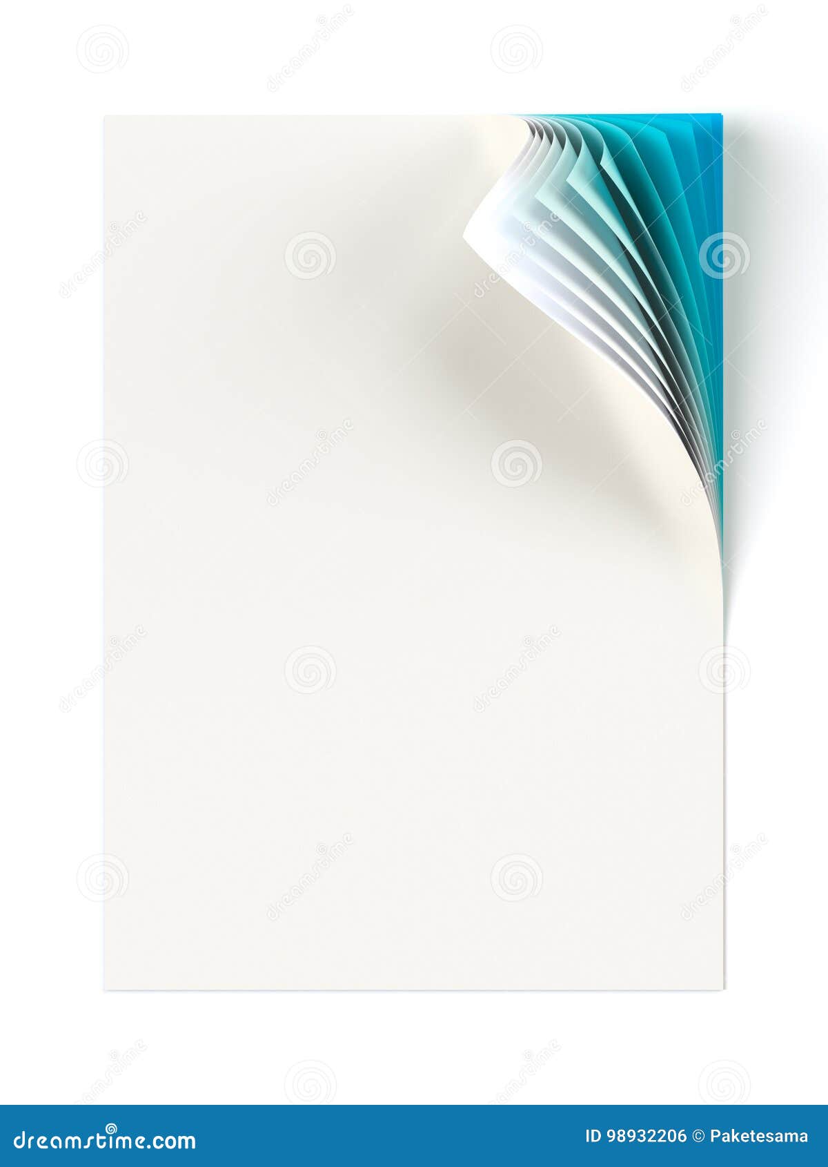 Blank Document Mock Up with Teal Blue Curled Corner Stock Illustration ...