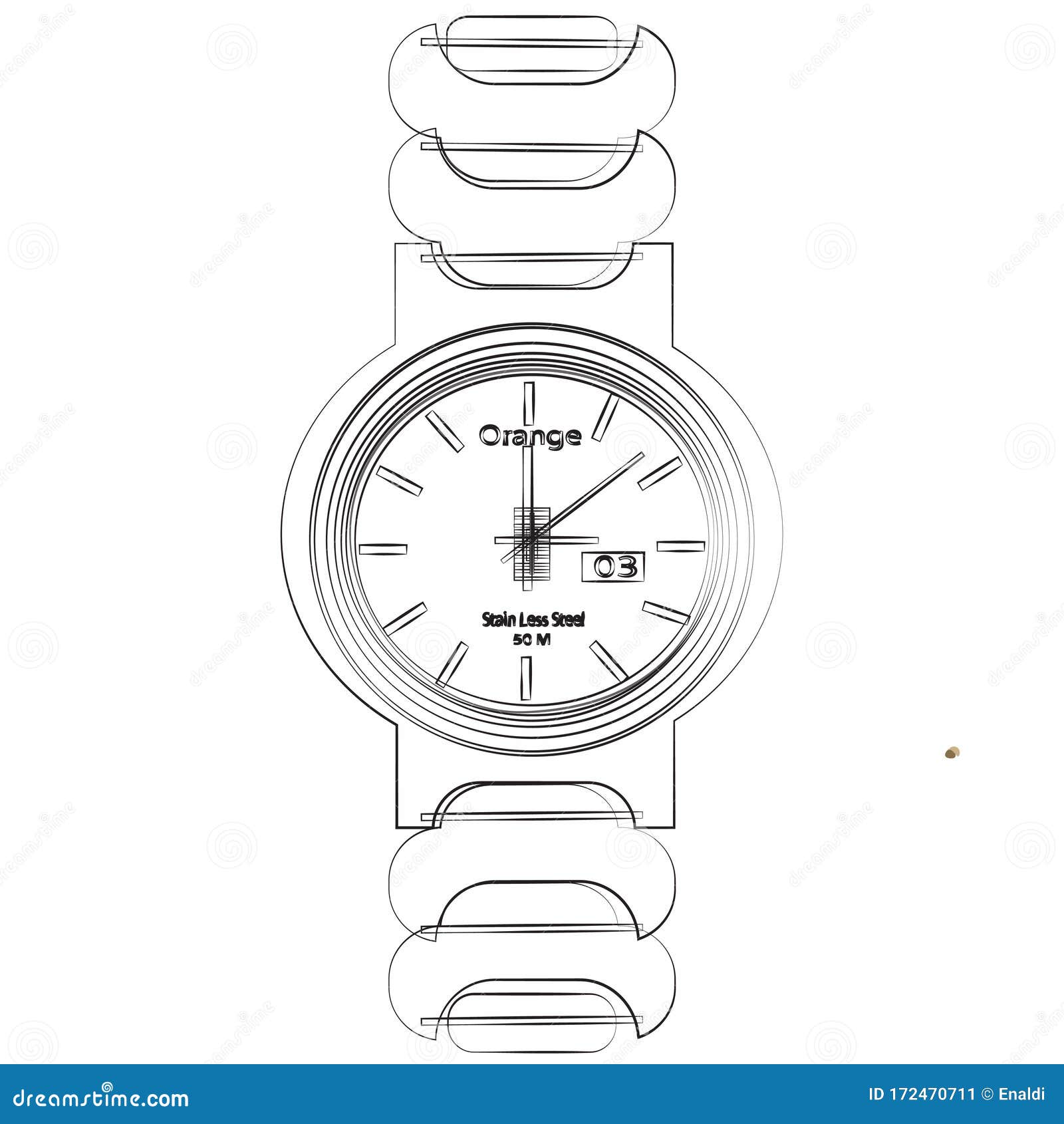 Hand Drawn Line Art And Outline Of A Watch Stock Vector - Illustration ...