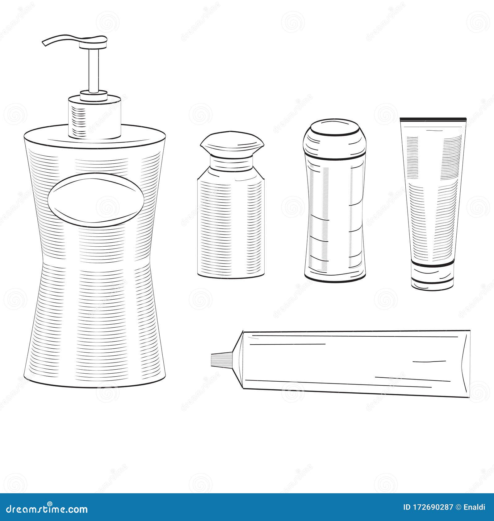 Black and White Line Art of Bathroom Toiletries Stock Illustration ...